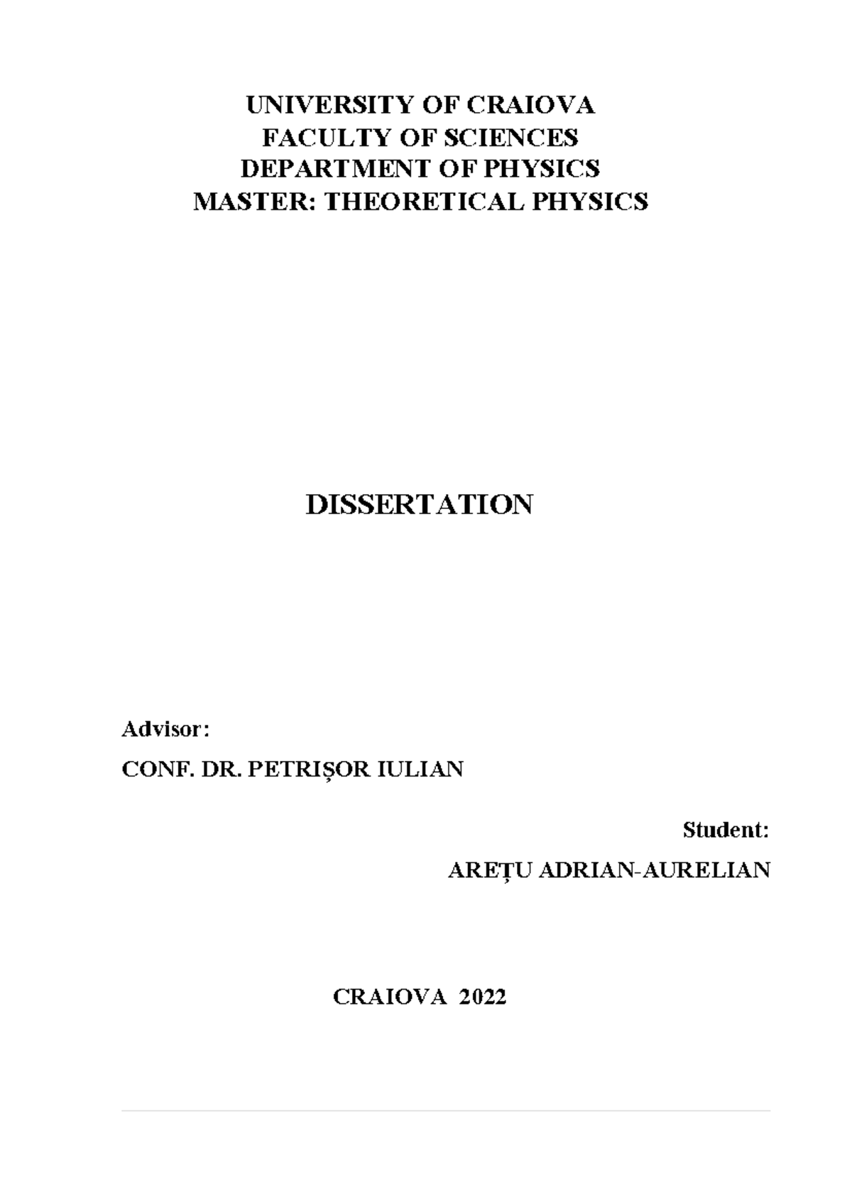 Disertatie Aretu Adrian - UNIVERSITY OF CRAIOVA FACULTY OF SCIENCES ...