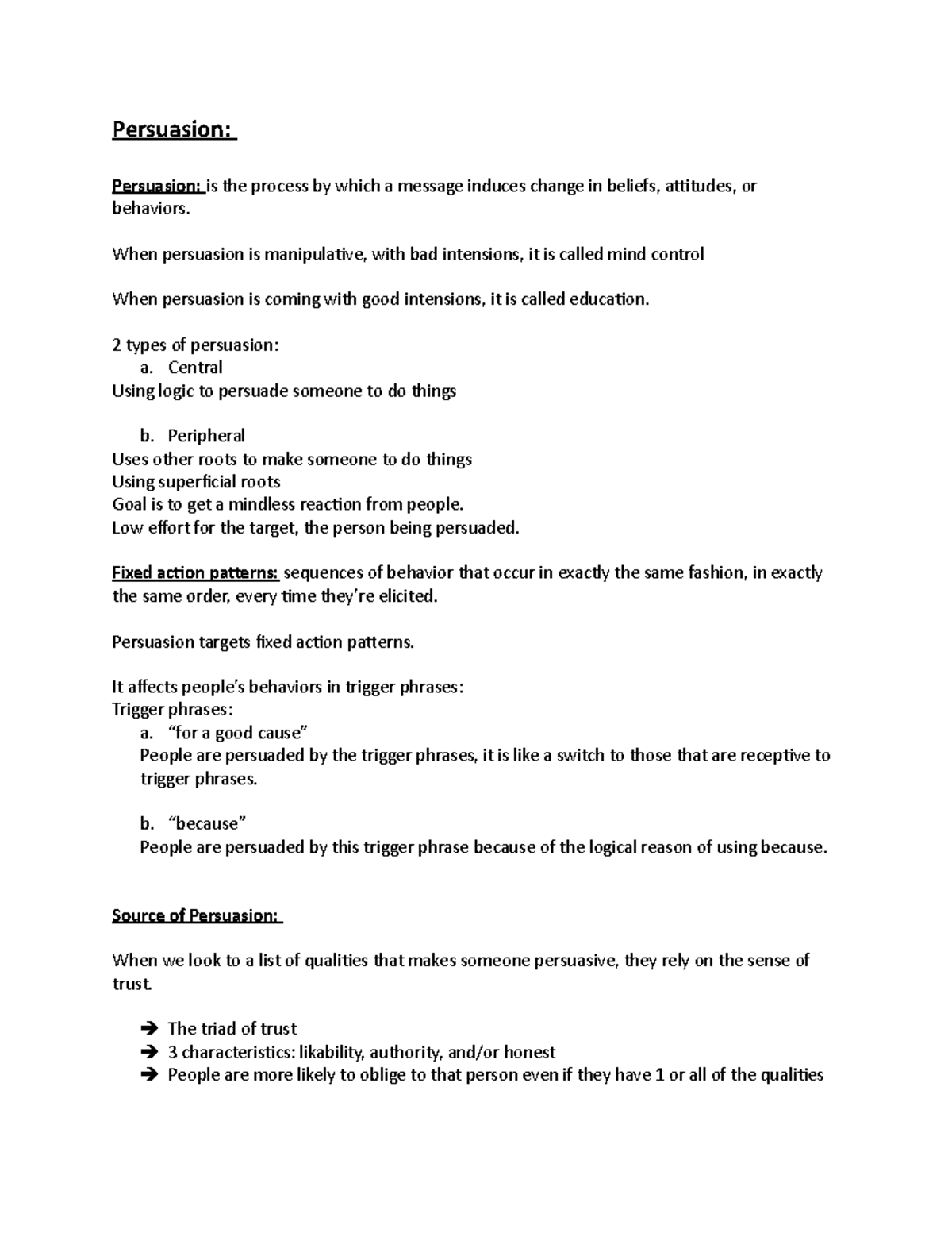 Persuasion - PSYC 200 Personal Notes Elliott Lee - Persuasion ...