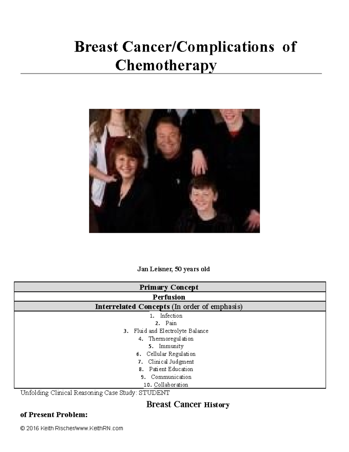 Case Study Breast Cancer/Complications of Chemotherapy - HSNS 2118 ...