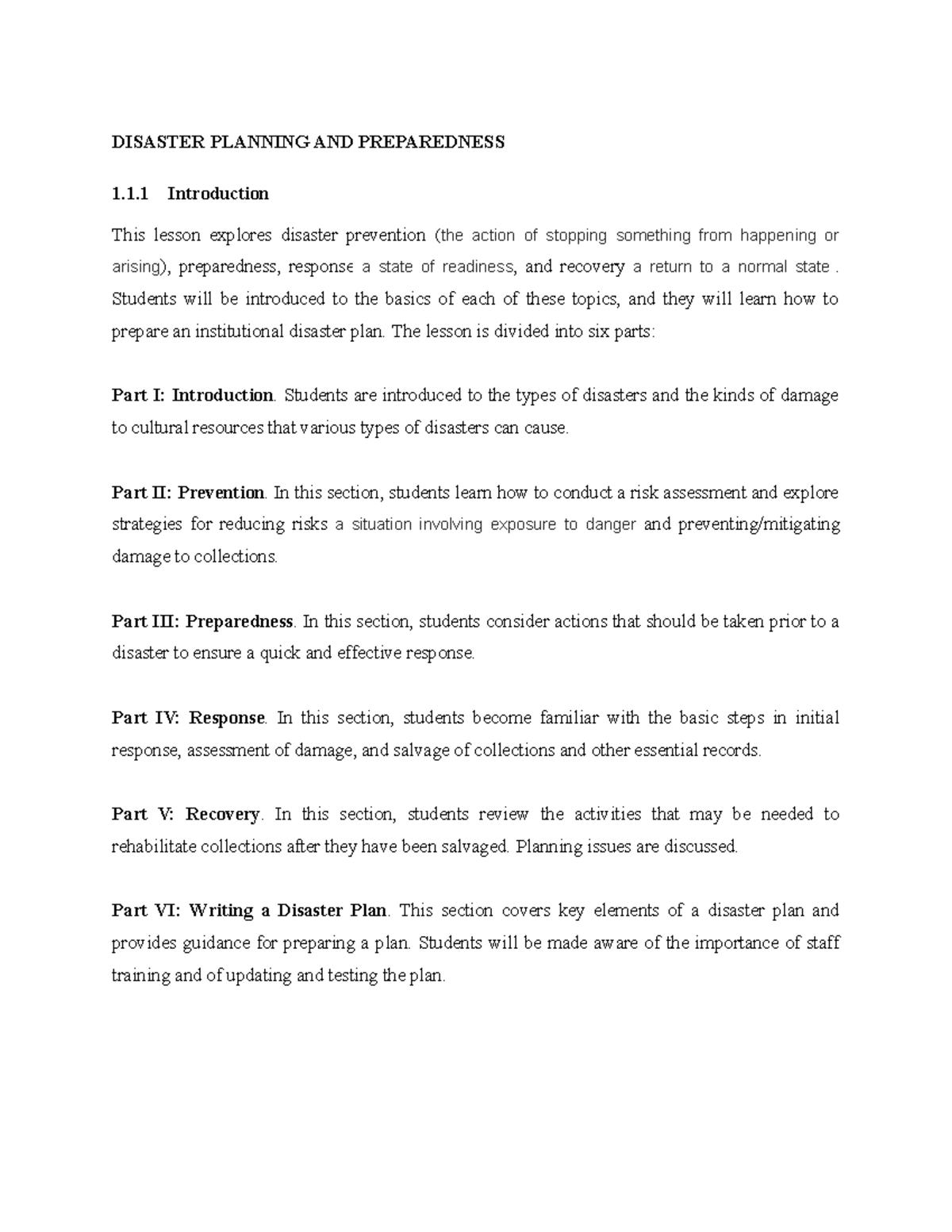 1. Disaster Planning AND Preparedness - DISASTER PLANNING AND ...