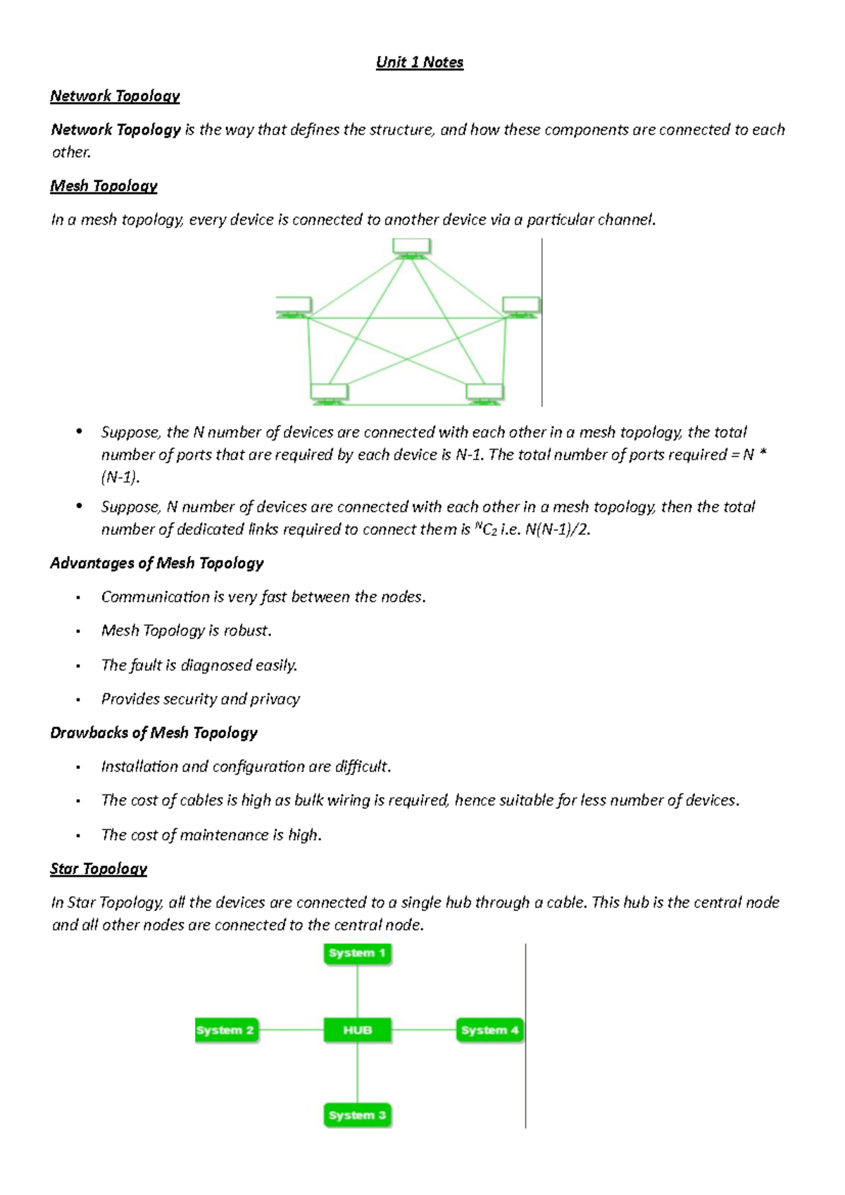 Unit 1 Notes - Unit 1 Notes Network Topology Network Topology is the ...