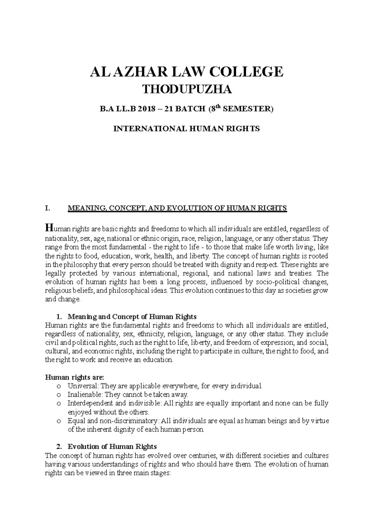 IHL Notes-1 - notes - AL AZHAR LAW COLLEGE THODUPUZHA B LL 2018 – 21 ...