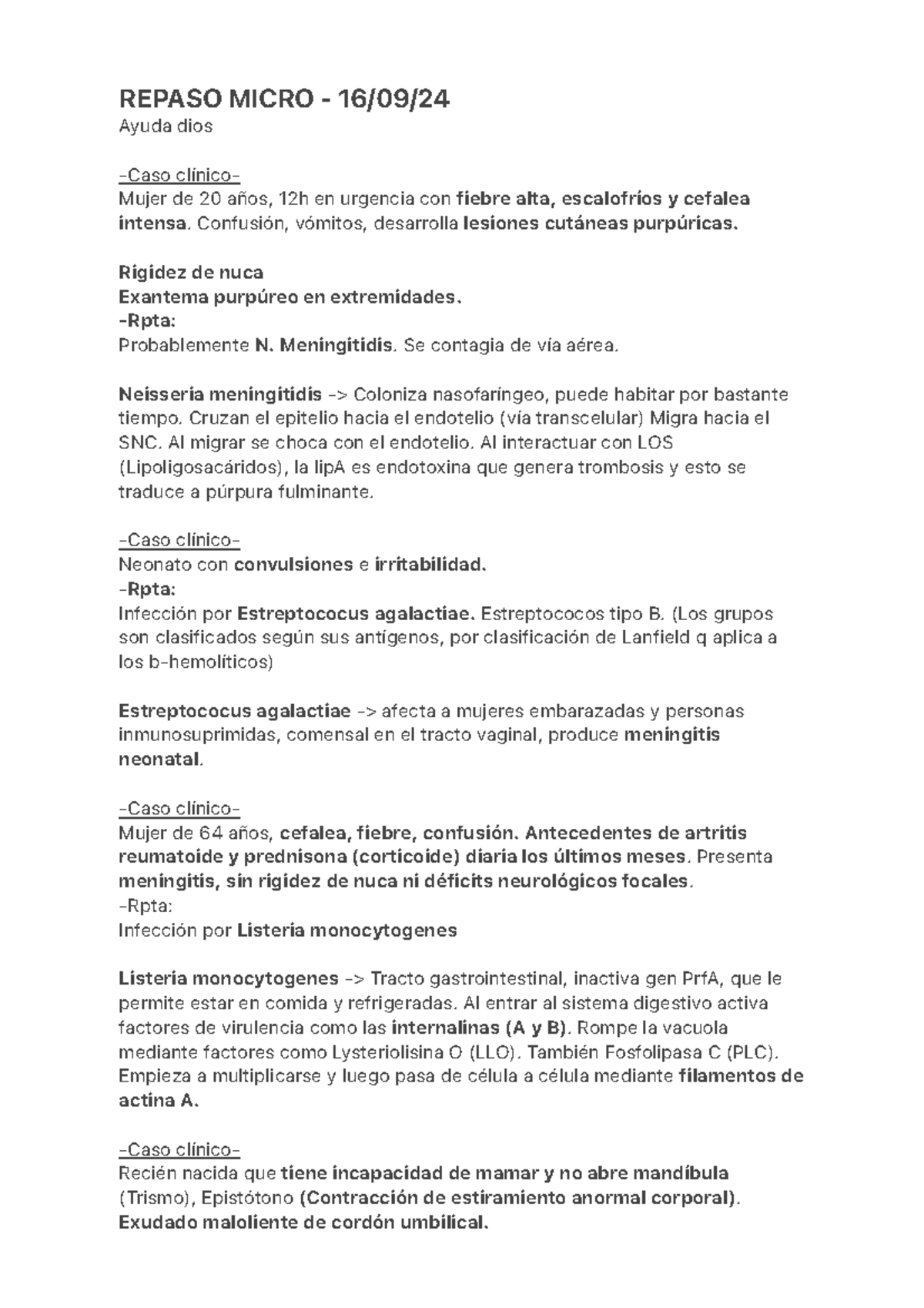 Repaso Micro - 160924 - naonas - REPASO MICRO - 16/09/ Ayuda dios -Caso clínico- Mujer de 20 ...