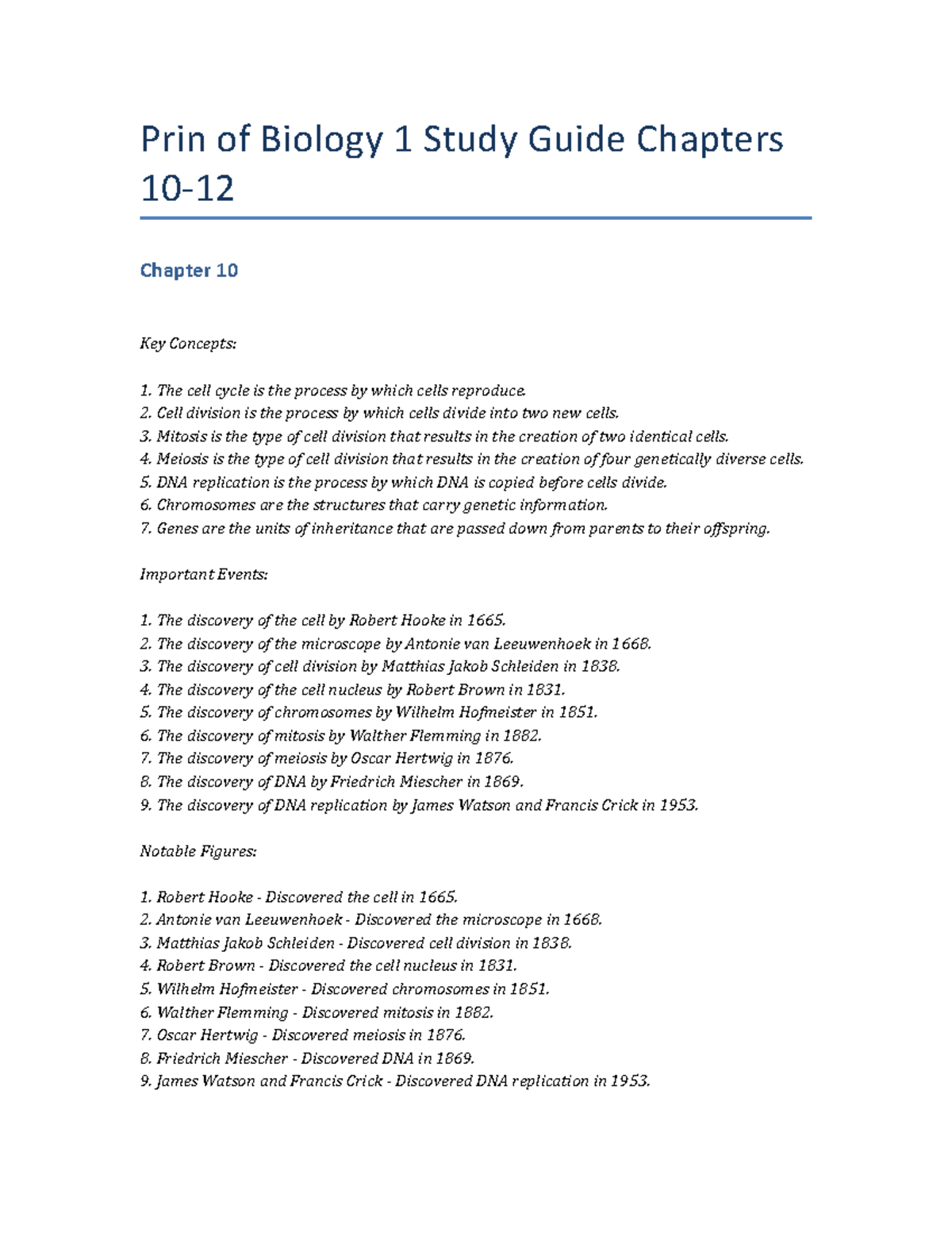 Prin of Biology 1 Study Guide Chapters 10-12 - Prin of Biology 1 Study ...