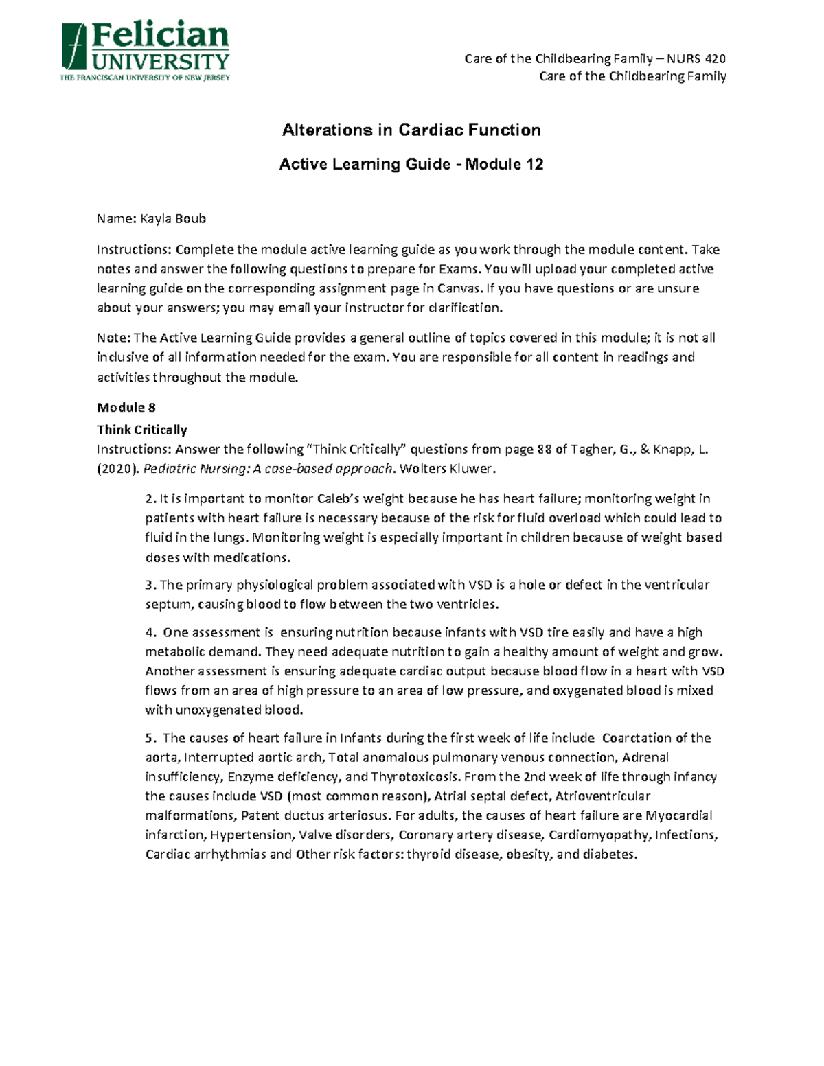 Peds active learning guide 12 - Care of the Childbearing Family ...