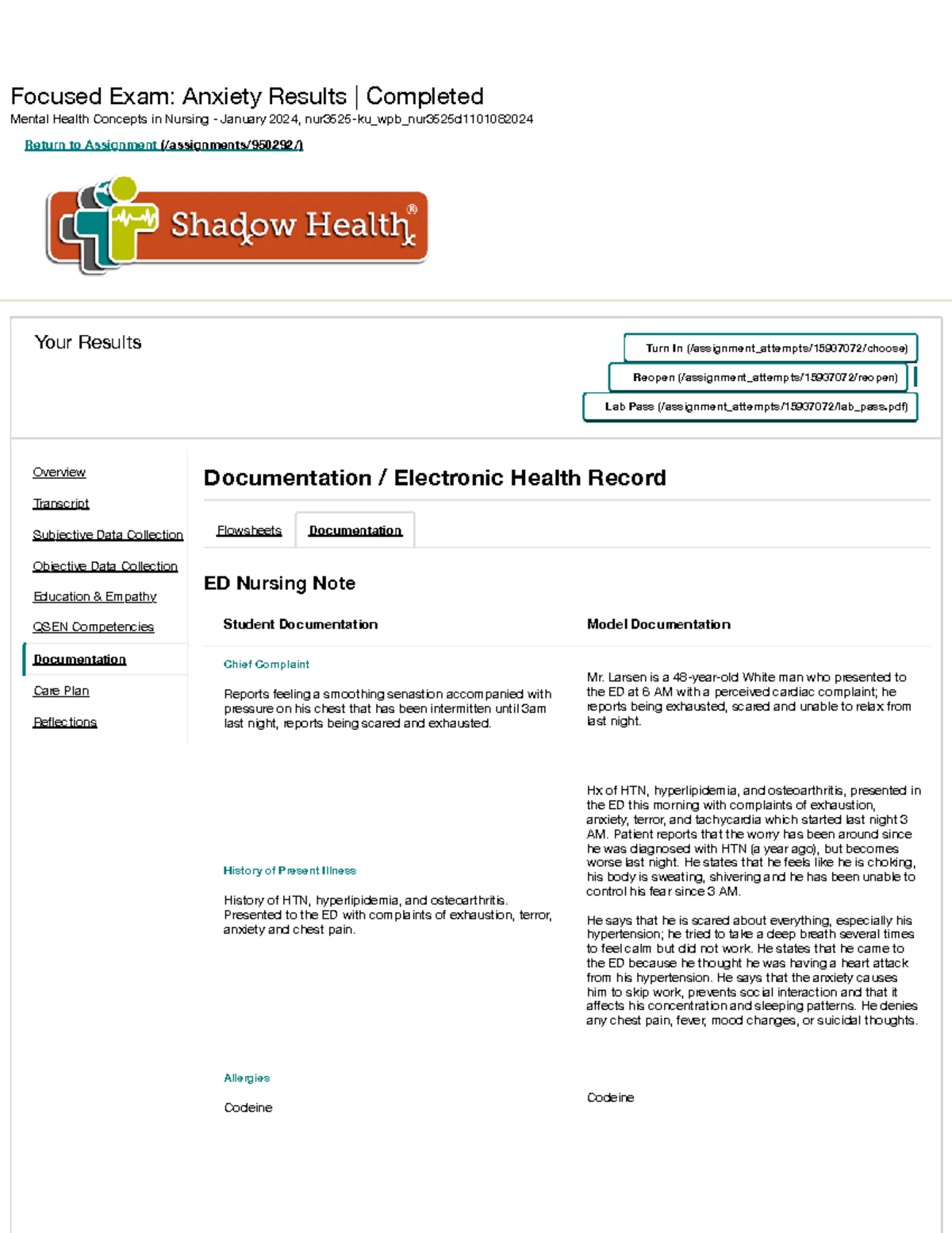 Shadow Health Anxiety Documentation - Focused Exam: Anxiety Results ...