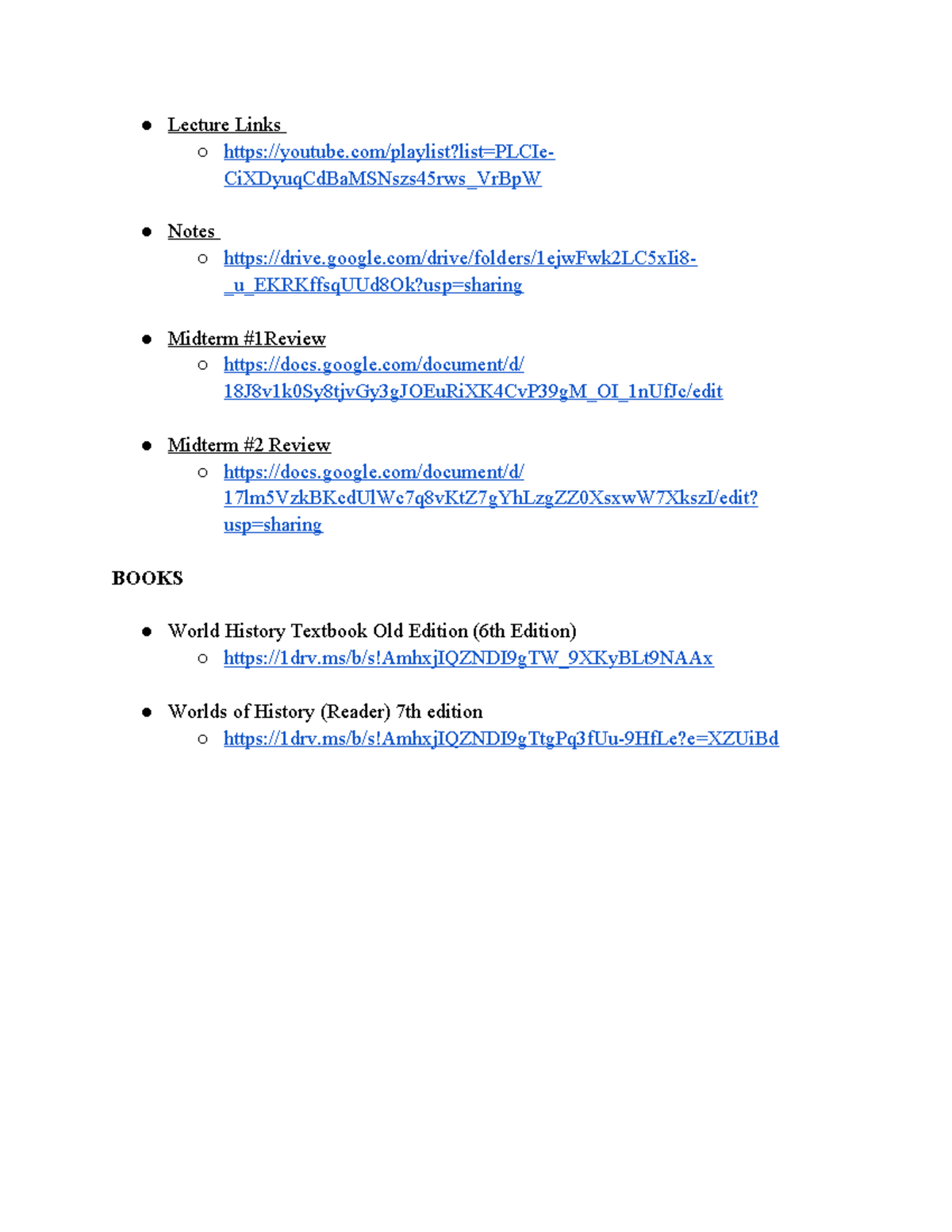 HIST 010 Resources - Sources - Lecture Links youtube/playlist?list=PLCIe- - Studocu