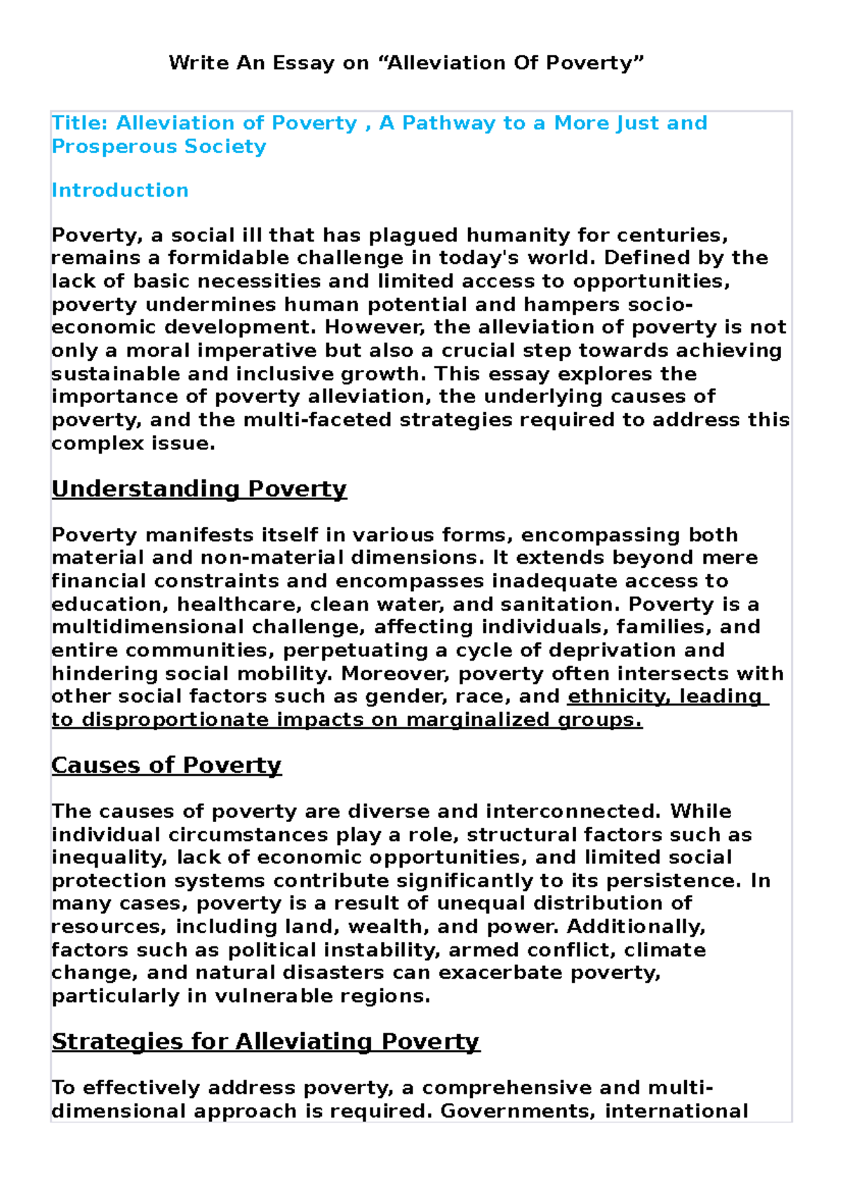 Alleviation of Poverty , A Pathway to a More Just and Prosperous ...