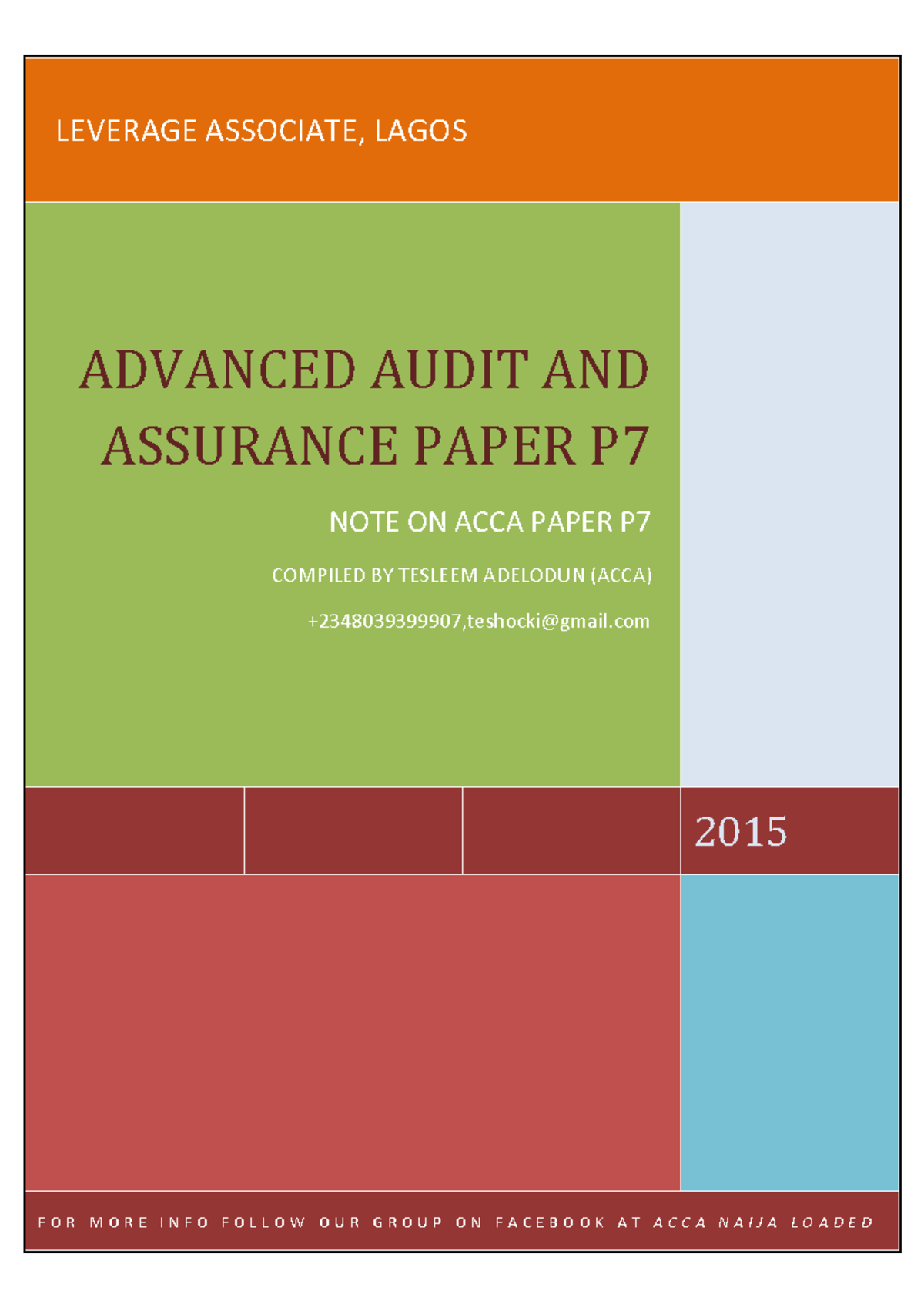 P7 Summary - AAA Revision note - LEVERAGE ASSOCIATE, LAGOS 2015 ...