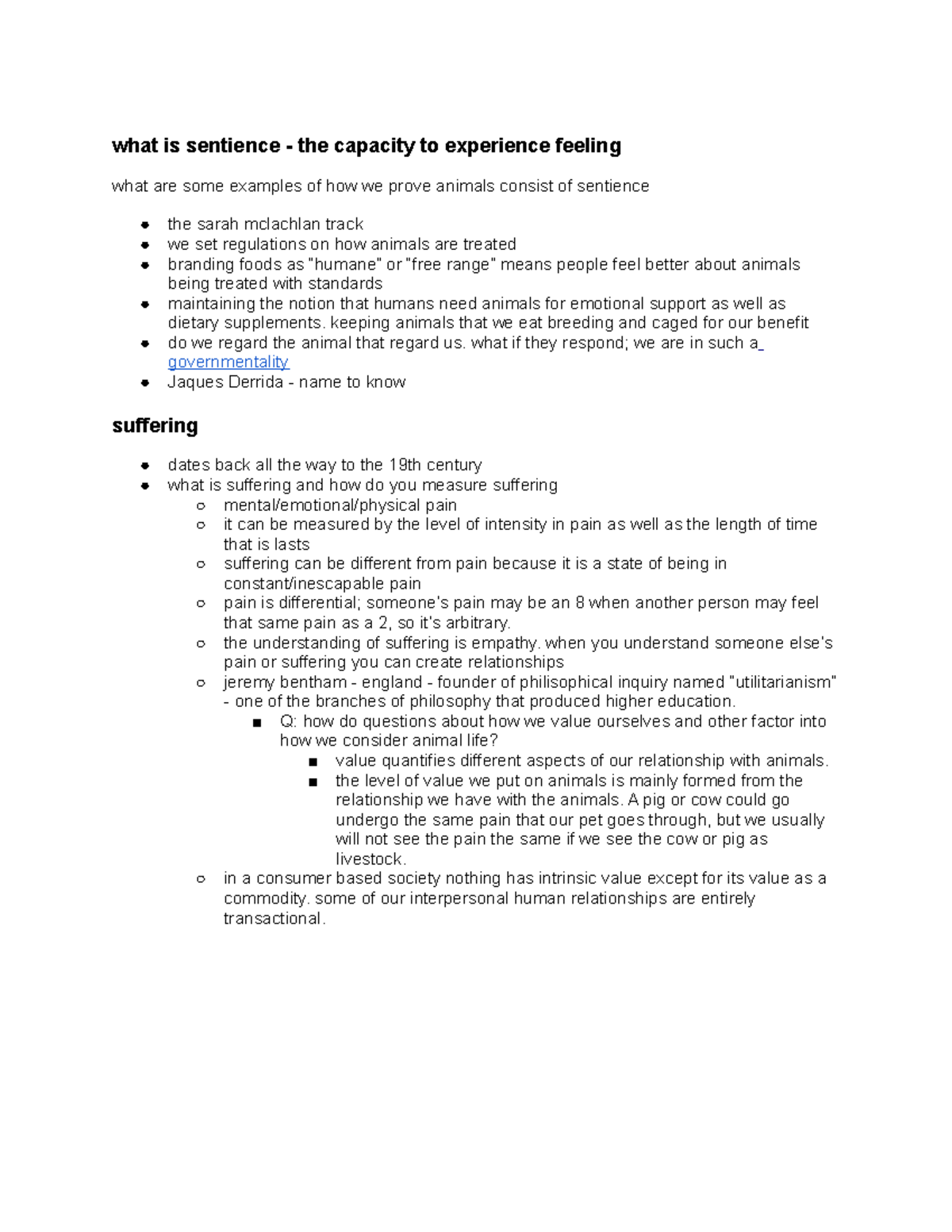 Day 1 - animal - Lecture One Notes - what is sentience - the capacity ...