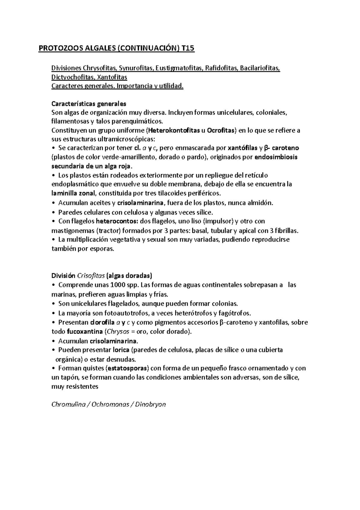 Tema 15 - Protozoos Algales - Warning: TT: undefined function: 32 Warning: TT: undefined ...