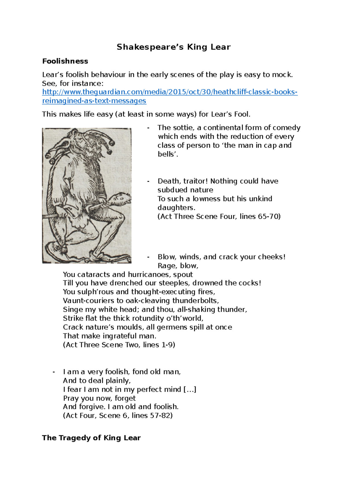 Shakespeare's King Lear - Shakespeare’s King Lear Foolishness Lear’s ...