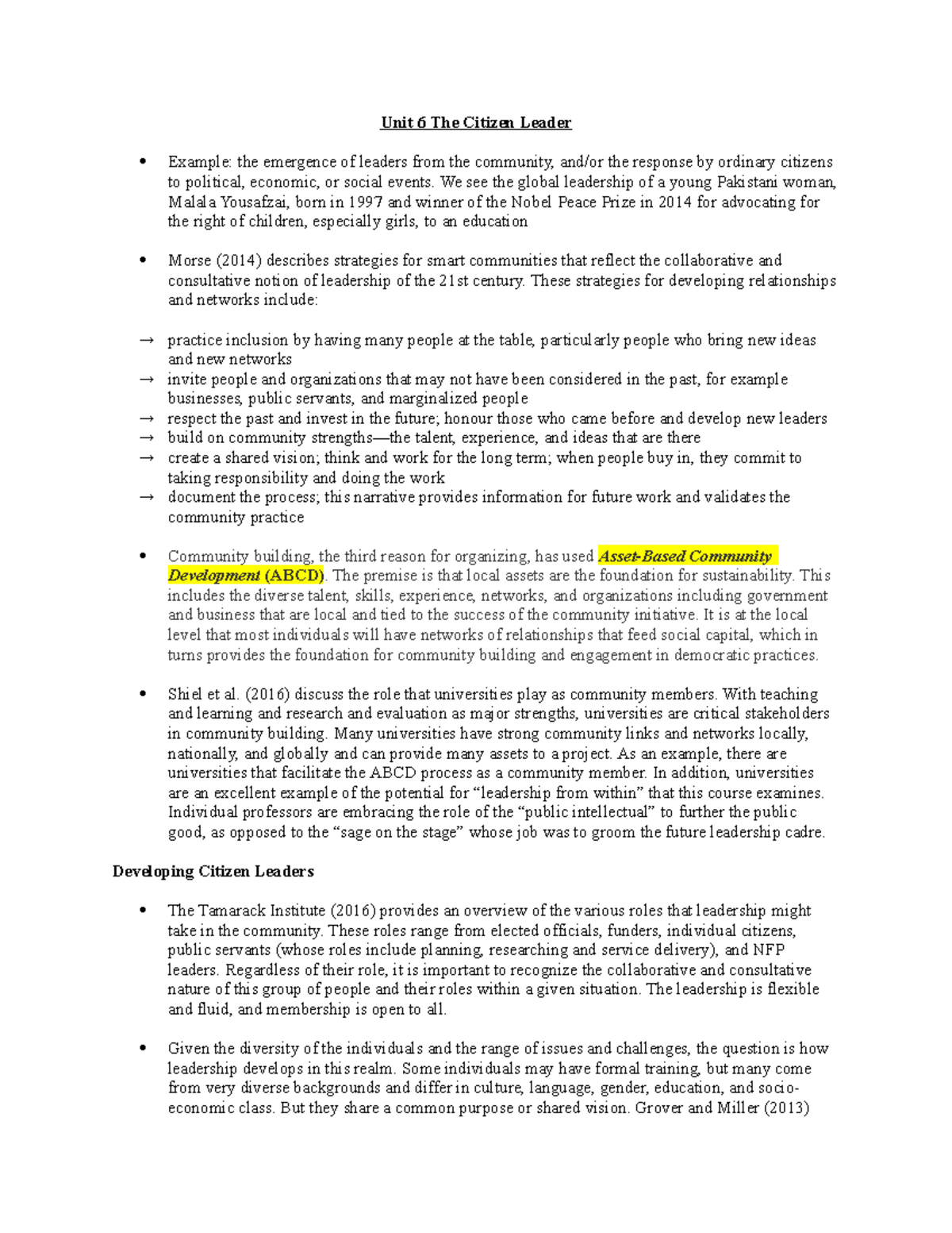 Unit 6: The Citizen Leader and Community Building - Studocu