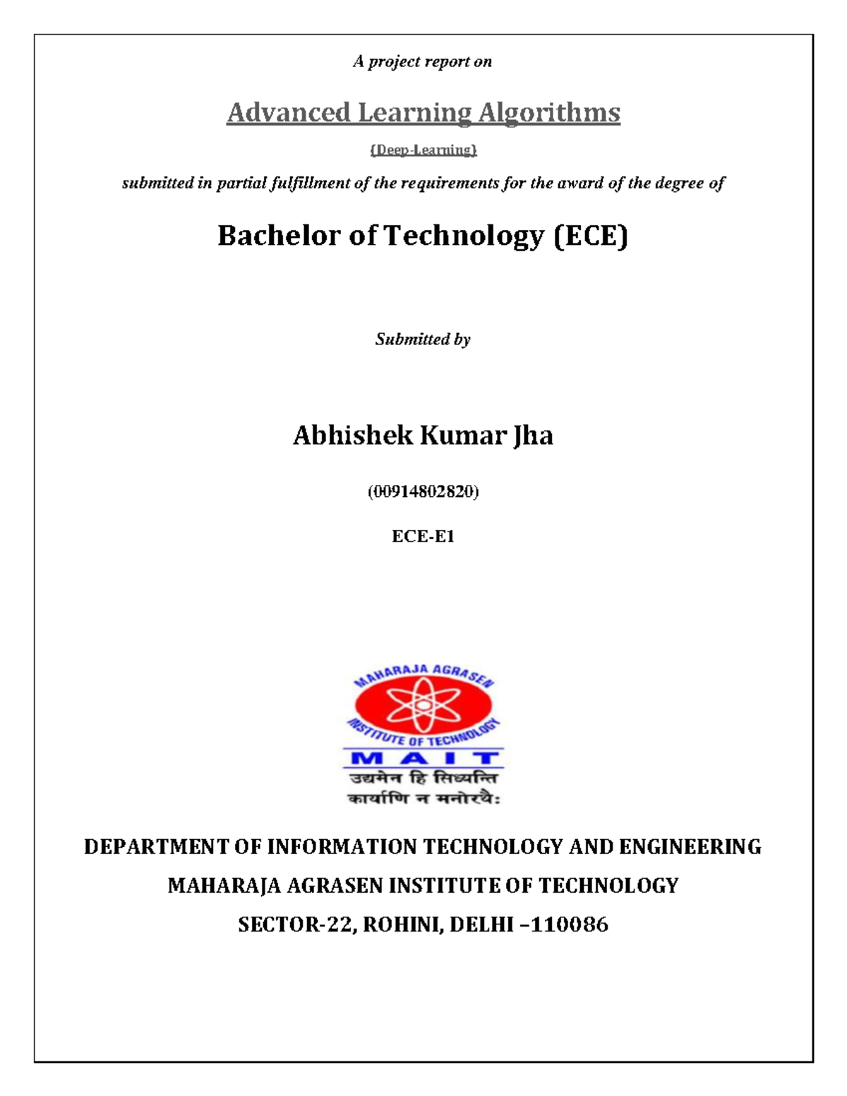 Deep Learning Abhishek kumar Jha(ECE) - A project report on Advanced ...