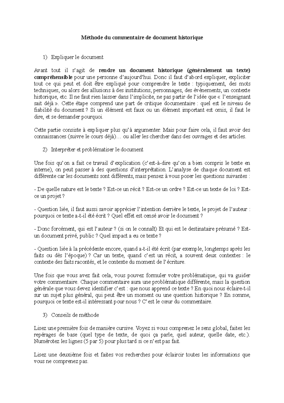 Méthode du commentaire de document historique - Méthode du commentaire de document historique ...