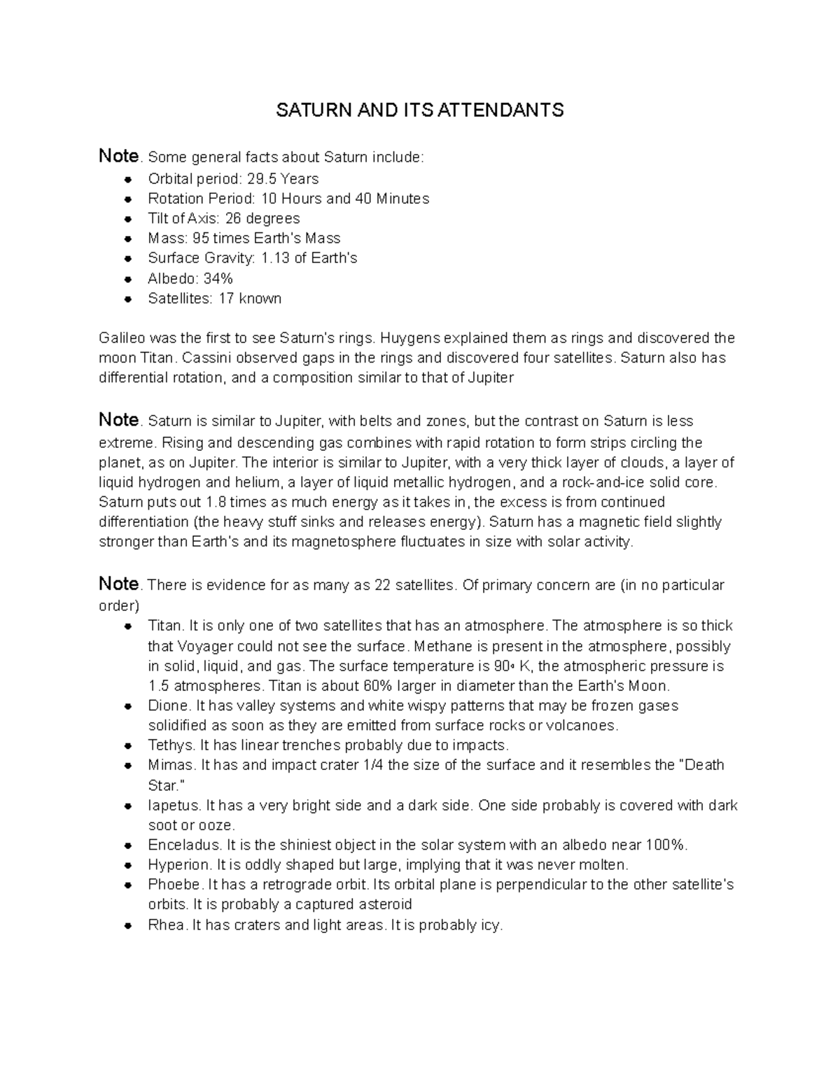 Astronomy Chapter 14 Notes Saturn and Its Attendants - SATURN AND ITS ...