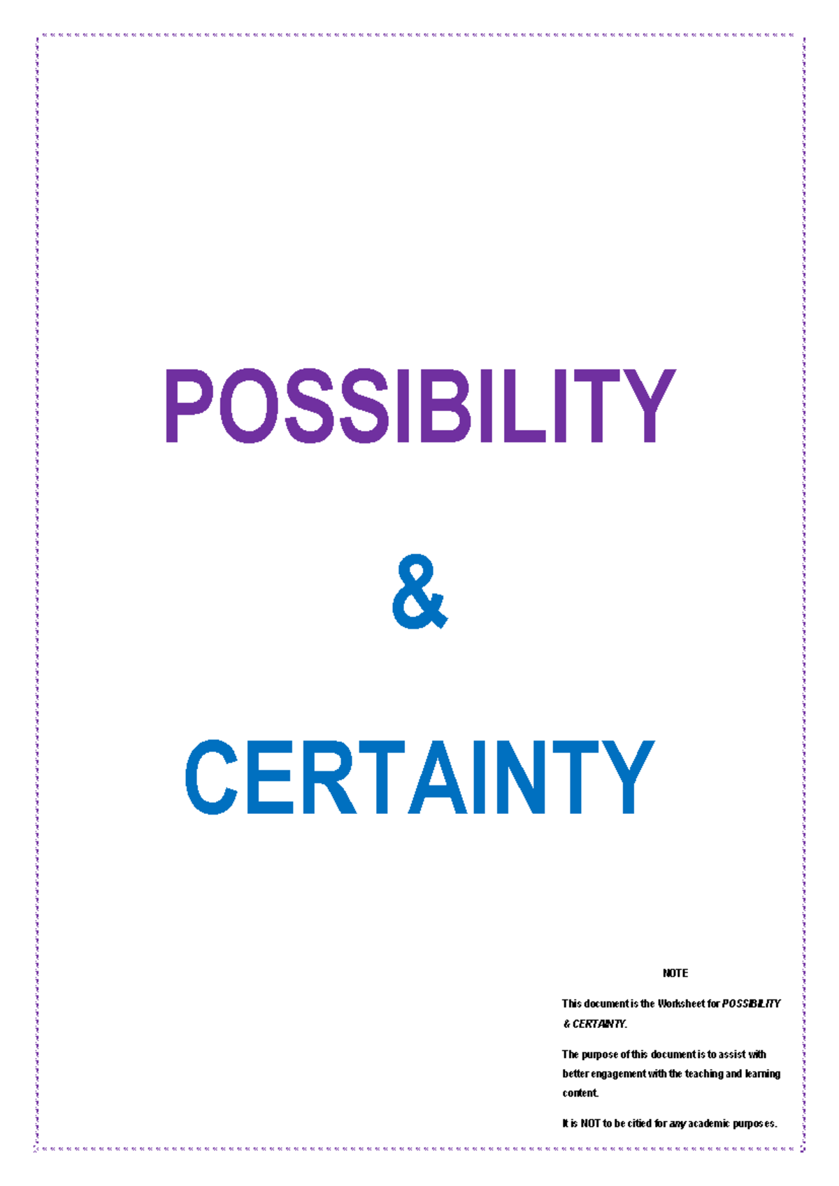 KTR211 Worksheet 8 Possibility & Certainty - POSSIBILITY & CERTAINTY ...