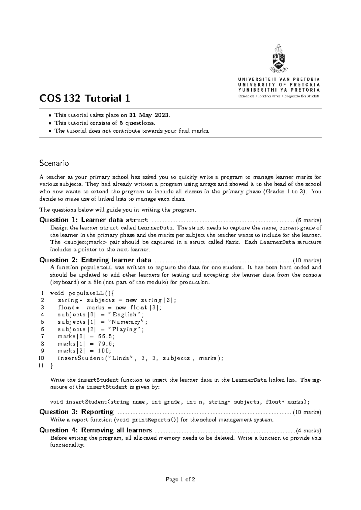 cos 132 worksheet - COS 132 Tutorial 1 This tutorial takes place on 31 May 2023. This tutorial ...