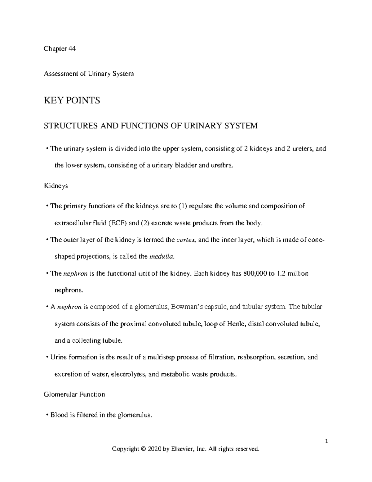 Chapter 044 - Chapter 44 Assessment of Urinary System KEY POINTS ...