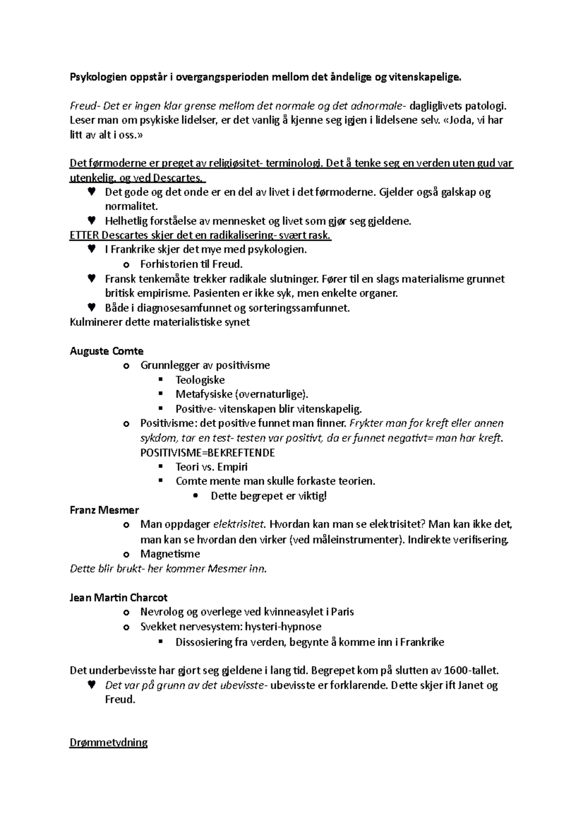 Notater psykoanalyse og abnormal psykologi - Psykologien oppstår i ...