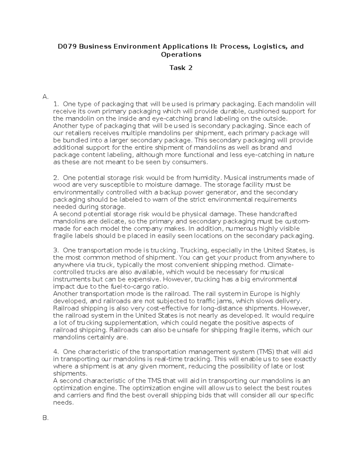 D079 Task 2 - Task 2 Passed - D079 Business Environment Applications II ...