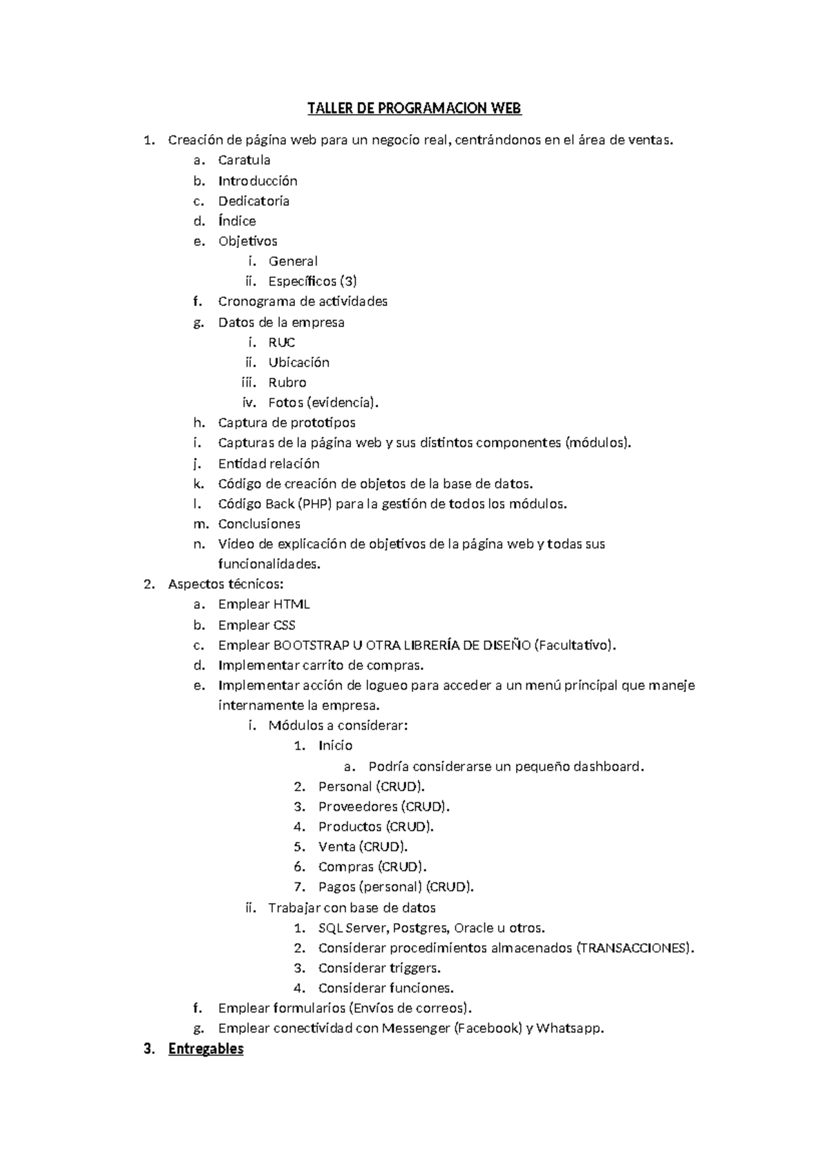 Taller DE Programacion WEB - TALLER DE PROGRAMACION WEB Creación de página web para un negocio ...