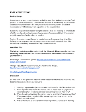 Ldavis MT435 Discussion 4 - 1 Unit 4 Discussion Facility Design Operations managers must be ...