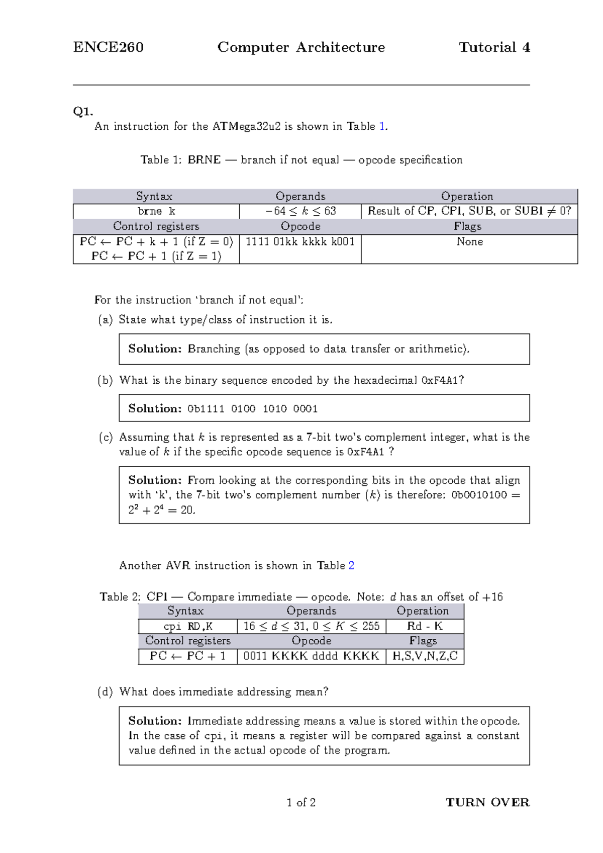 Tut5-exec ans - Tutorial 5 answers - ENCE260 Computer Architecture ...