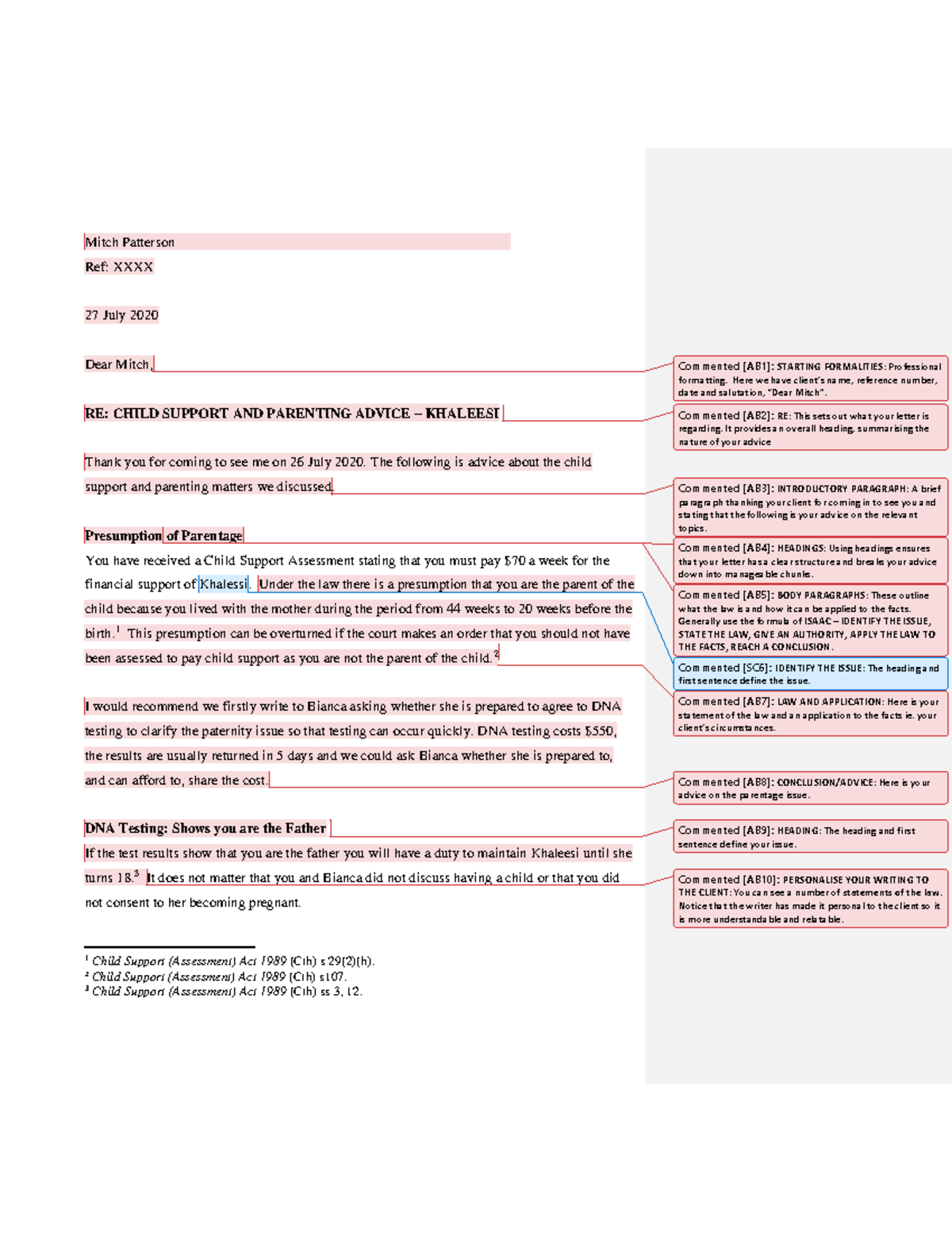 Letter of advice good example with comments - Mitch Patterson Ref: XXXX ...