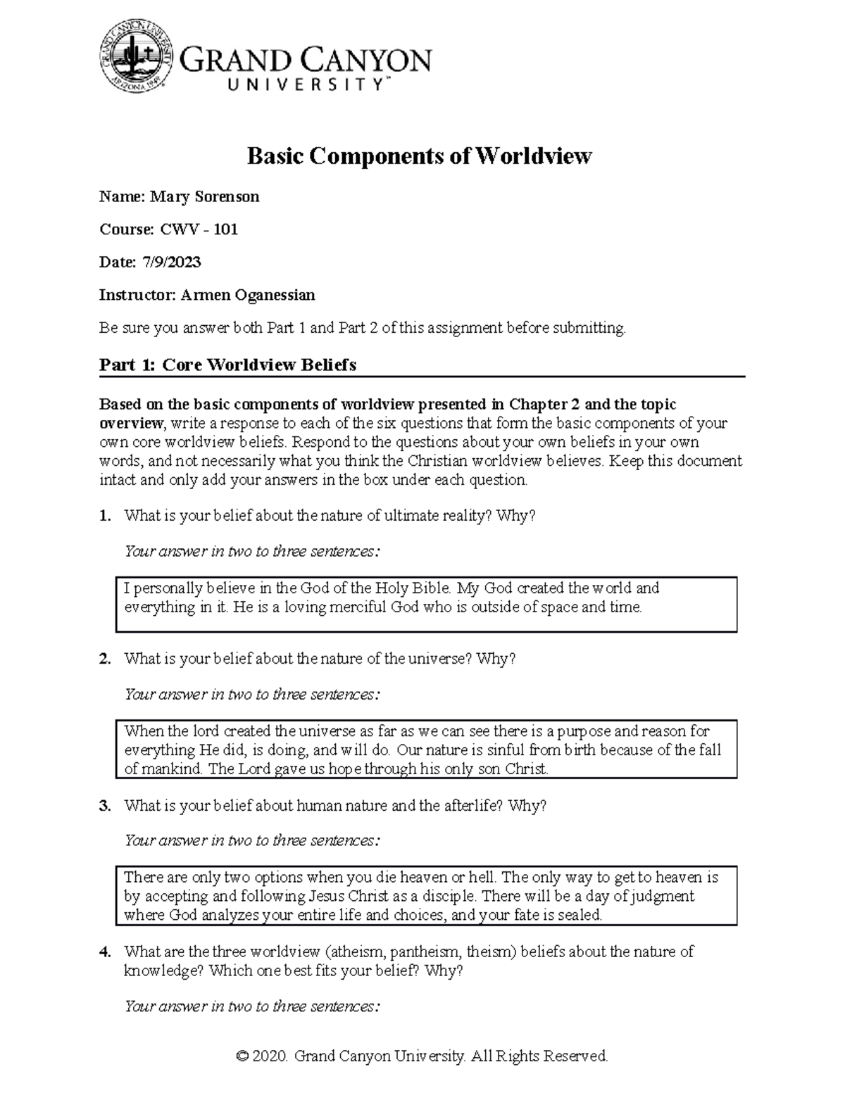 CWV 101 301 RS T1Basic Components Of Worldview - Basic Components of ...
