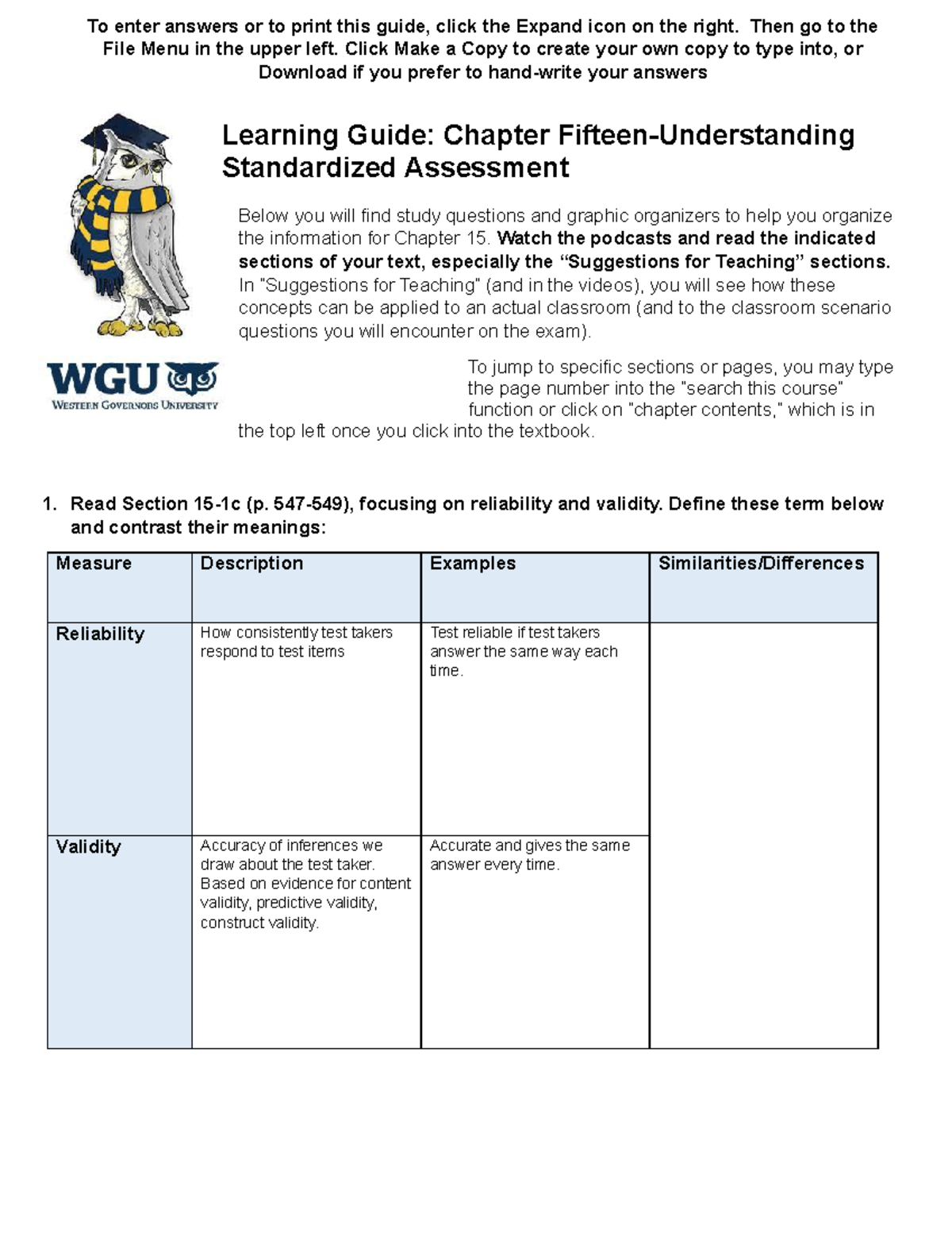 Chapter 15 Learning Guide - To enter answers or to print this guide ...
