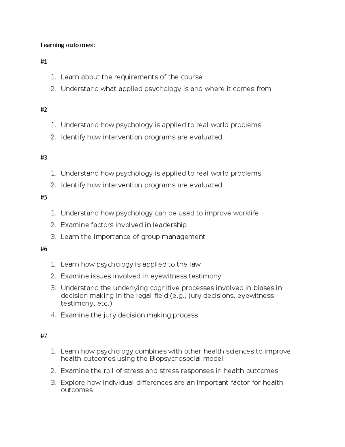 Psych 2990A basic learning outcomes and concepts - Learning outcomes ...