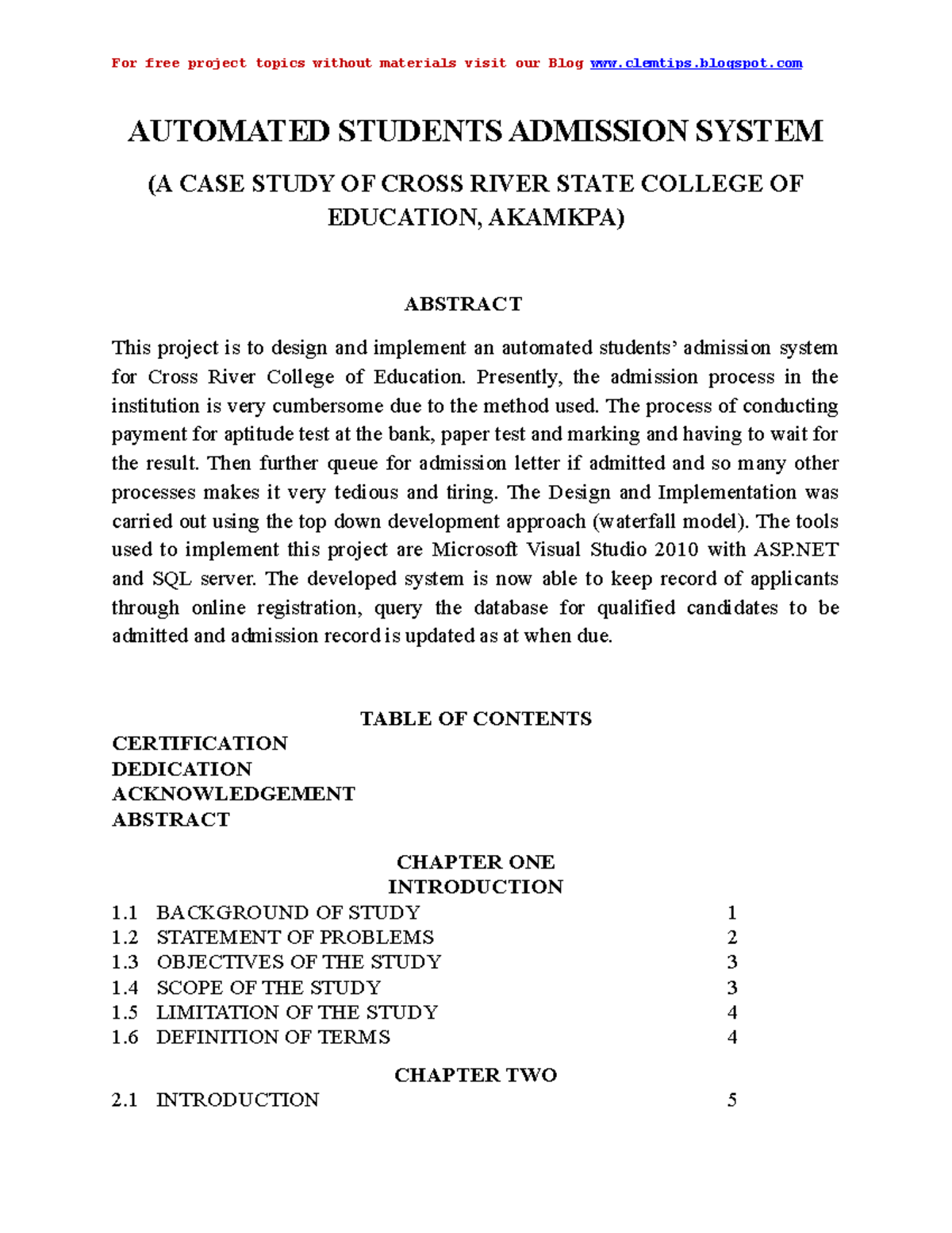 Automated Students Admission System - AUTOMATED STUDENTS ADMISSION ...