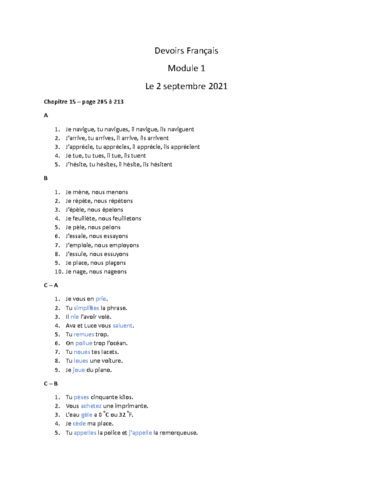 Module 1 - Devoir Francais P1 - Devoirs Français Module 1 Le 2 ...