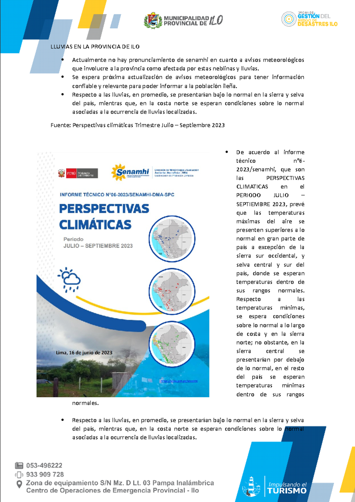 Reporte climatologico perspectivas trimestrales - LLUVIAS EN LA ...