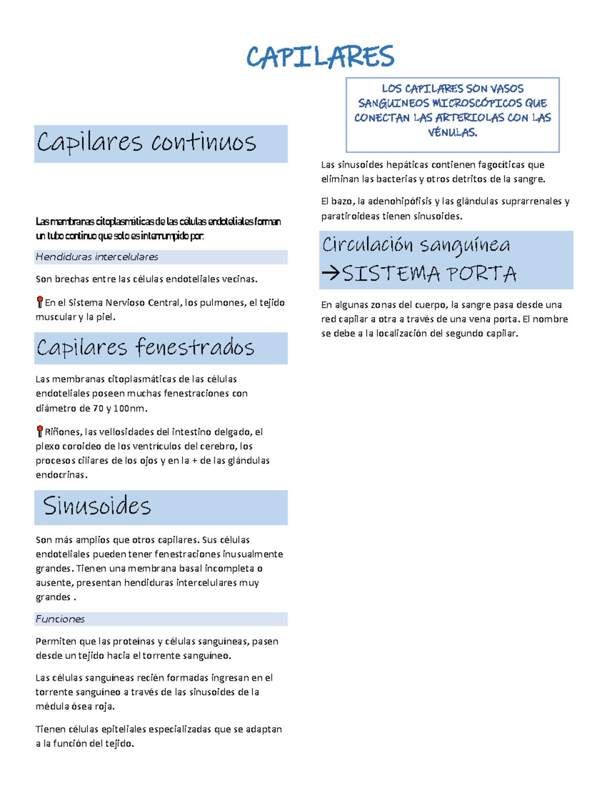 Resuemen DE Capilares - Capilares continuos Las membranas ...