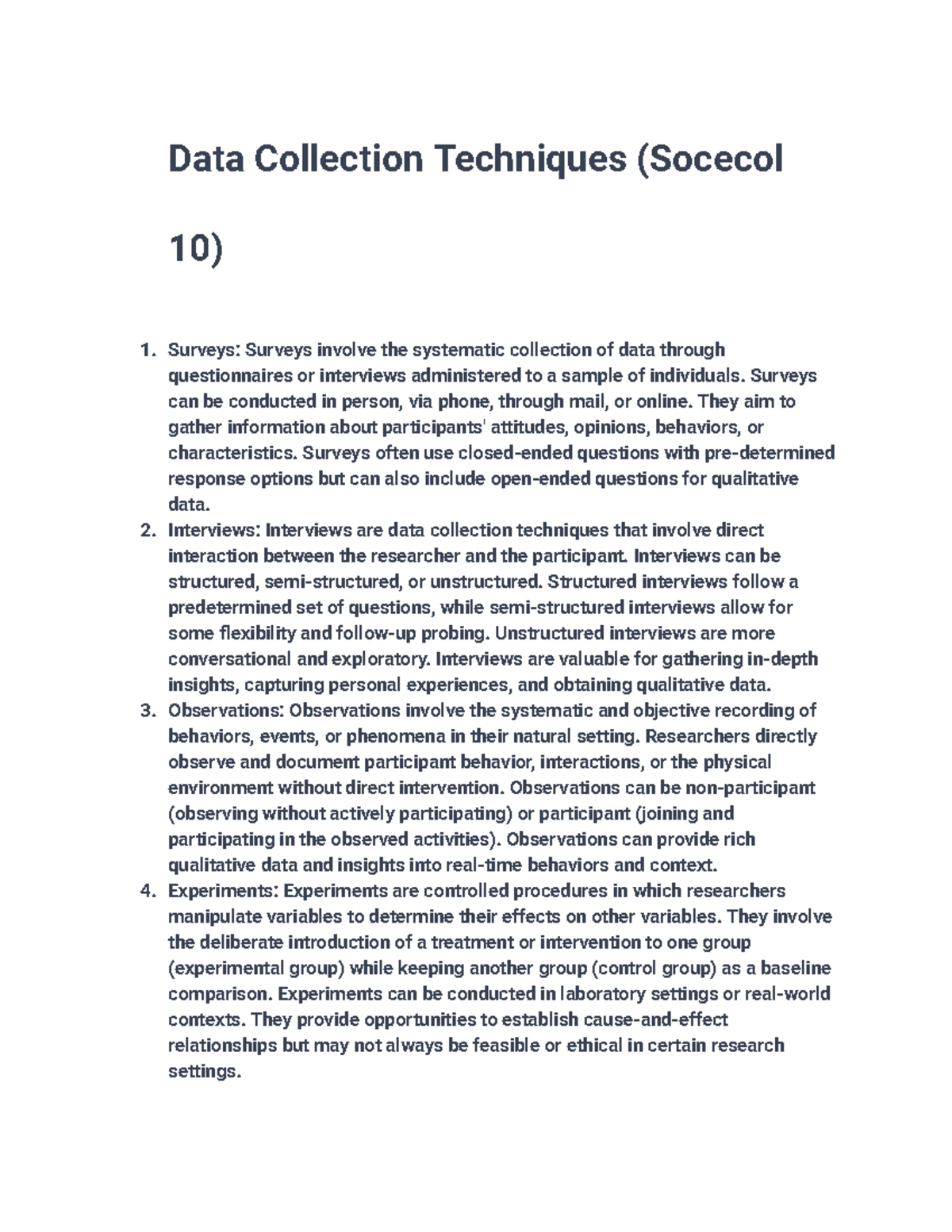 Data Collection Techniques (Socecol 10) - Data Collection Techniques ...