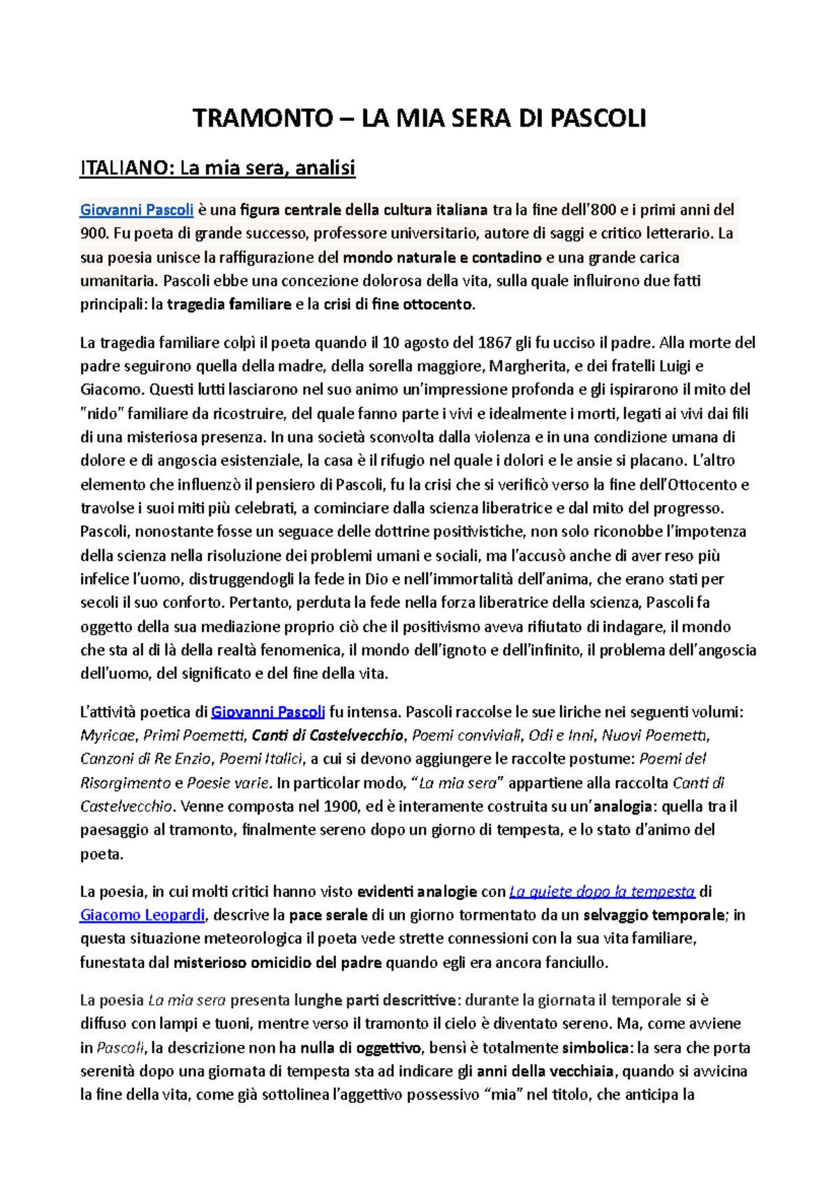 immagine di un tramonto - Collegamenti esame maturità - TRAMONTO – LA MIA SERA DI PASCOLI ...