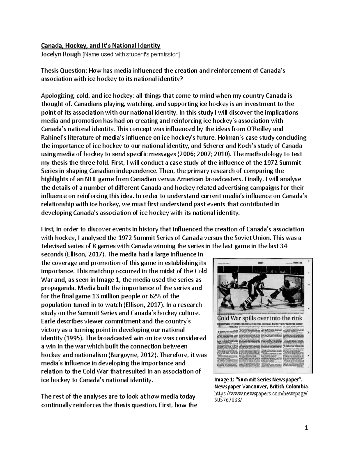 Example of Sport 203 2020 Final Project sport and national identity ...