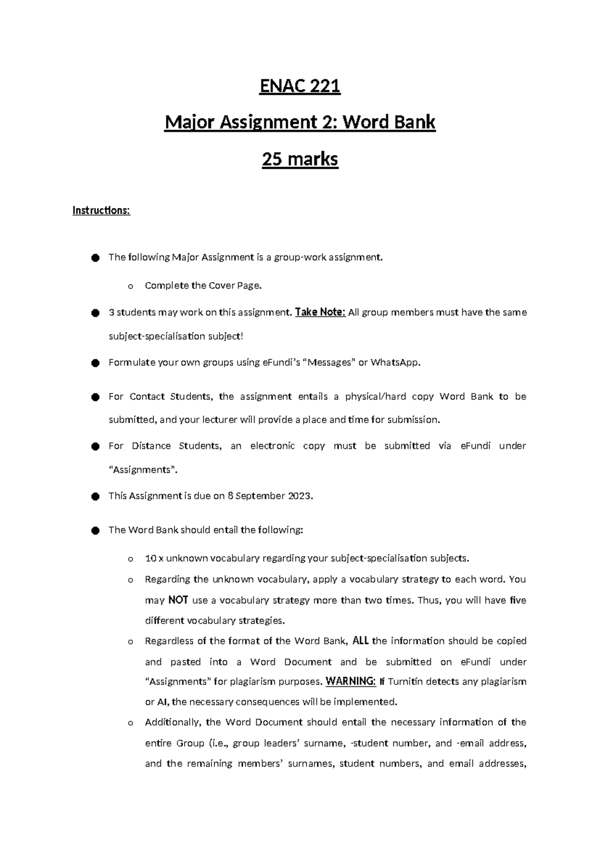 ENAC 221 Major Assignment 2 - o Complete the Cover Page. 3 students may ...