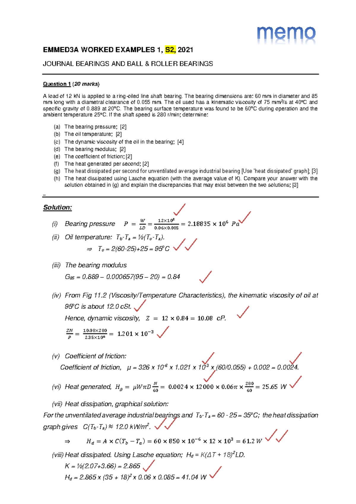Worked Examples 1 - Mechanical engineering design 3 third year notes ...