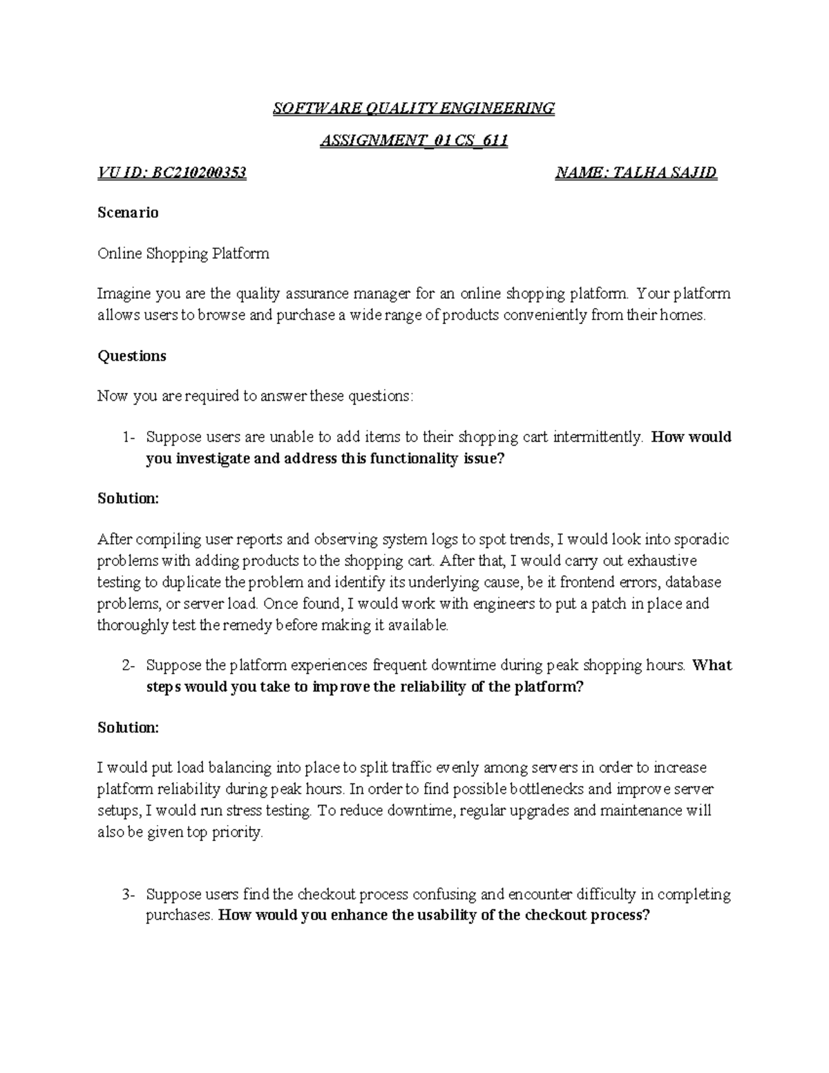 BC2102003 53 Assignment 01 CS 611 - SOFTWARE QUALITY ENGINEERING ...