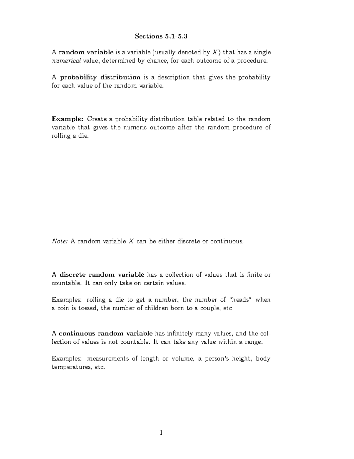 Sections 5.1 - 5.3 - Lecture notes 5.1 - Sections 5-5. Arandom ...
