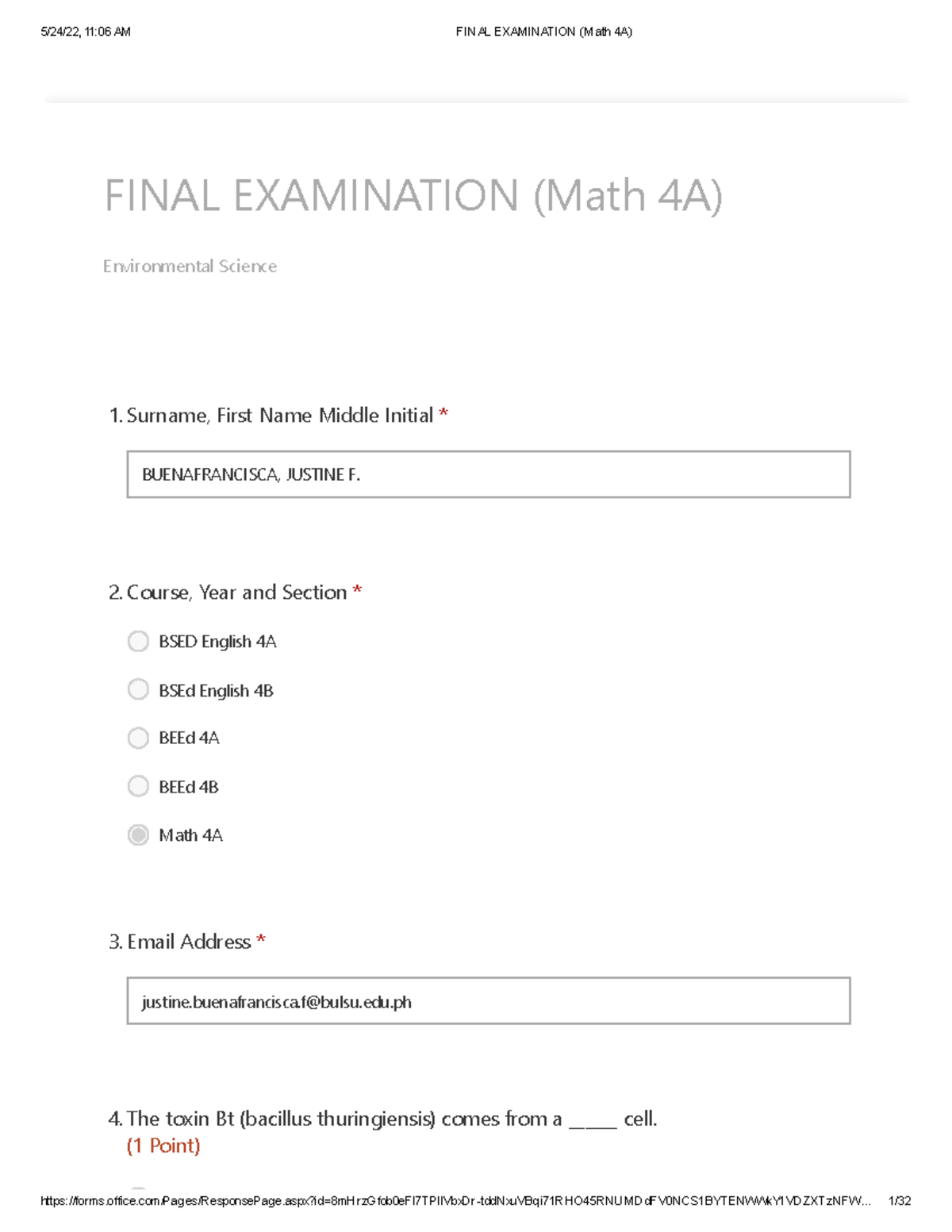 Final Examination (Math 4A) - - Studocu