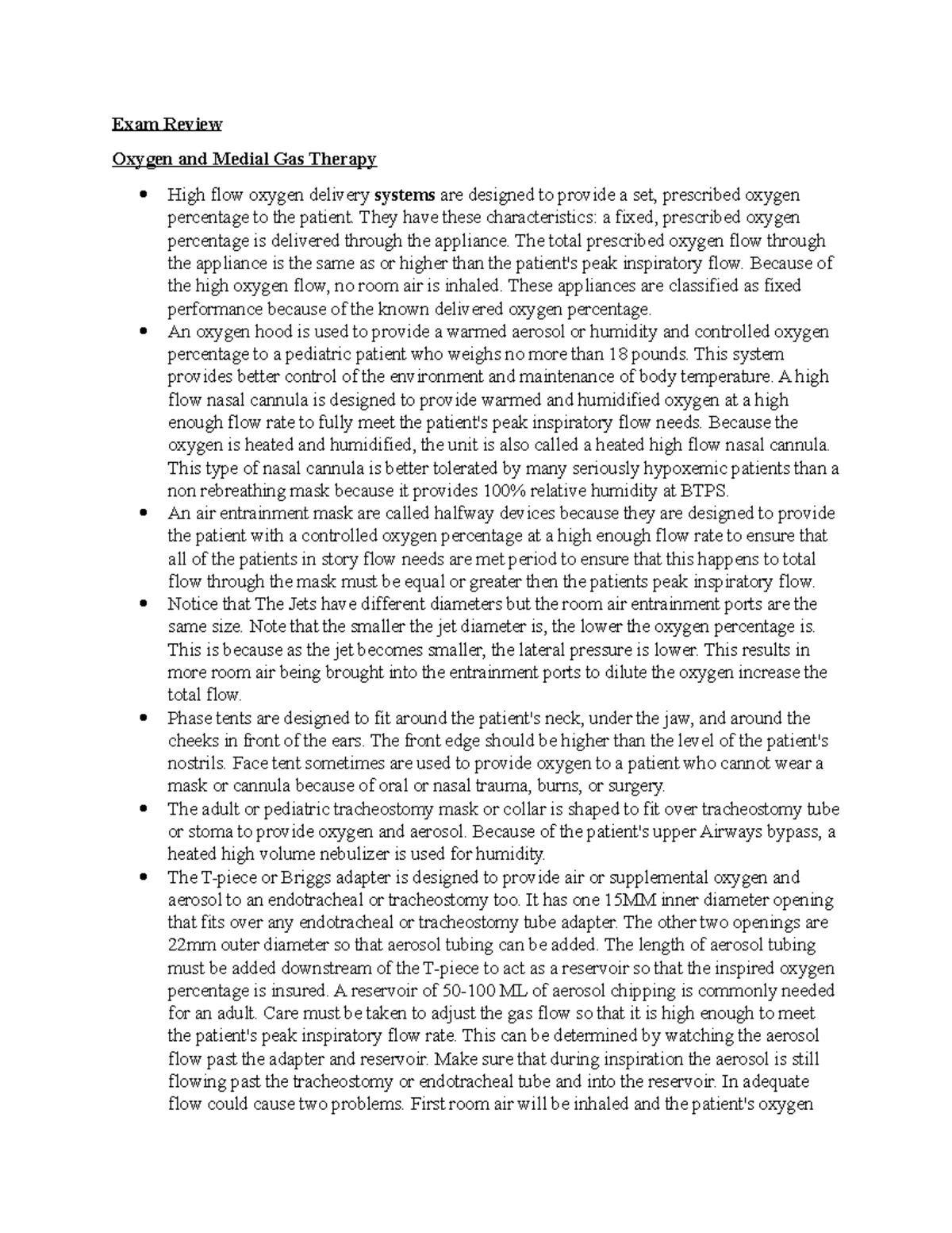 Oxygen and Medical Gas Therapy Part 2 - Exam Review Oxygen and Medial ...