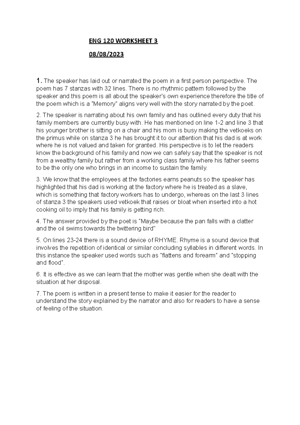 ENG 120 Worksheet 3 - ENG 120 WORKSHEET 3 08/08/ 1. The speaker has ...
