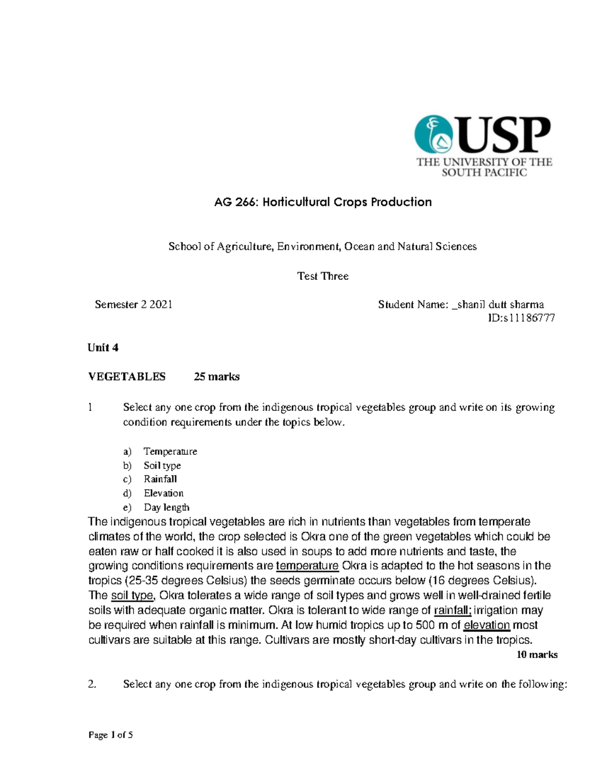 AG266 TEST 3 2021 - Content Coverage: Useful exam papers in agriculture ...