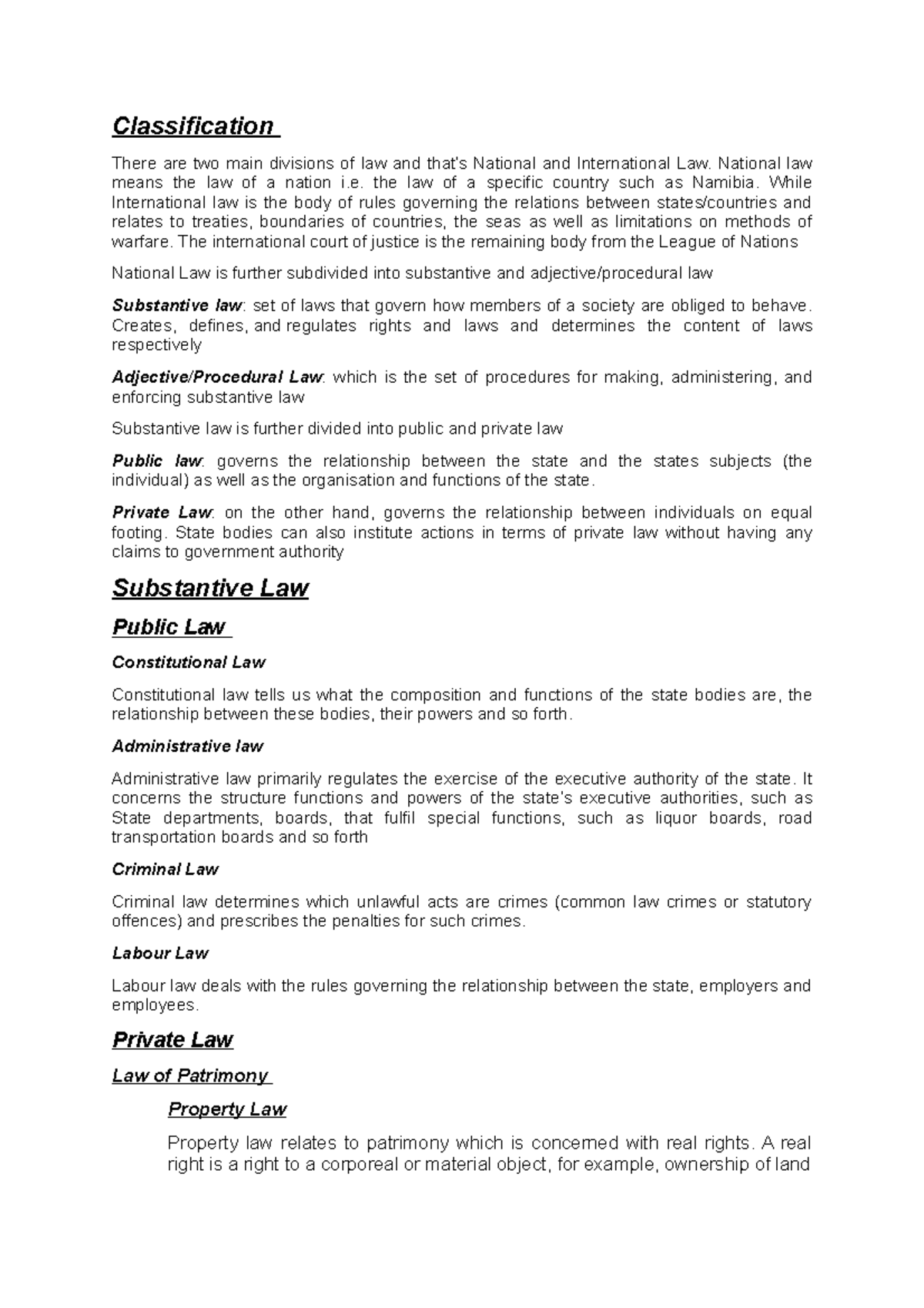 Introduction to Law Study Summaries - Classification There are two main ...