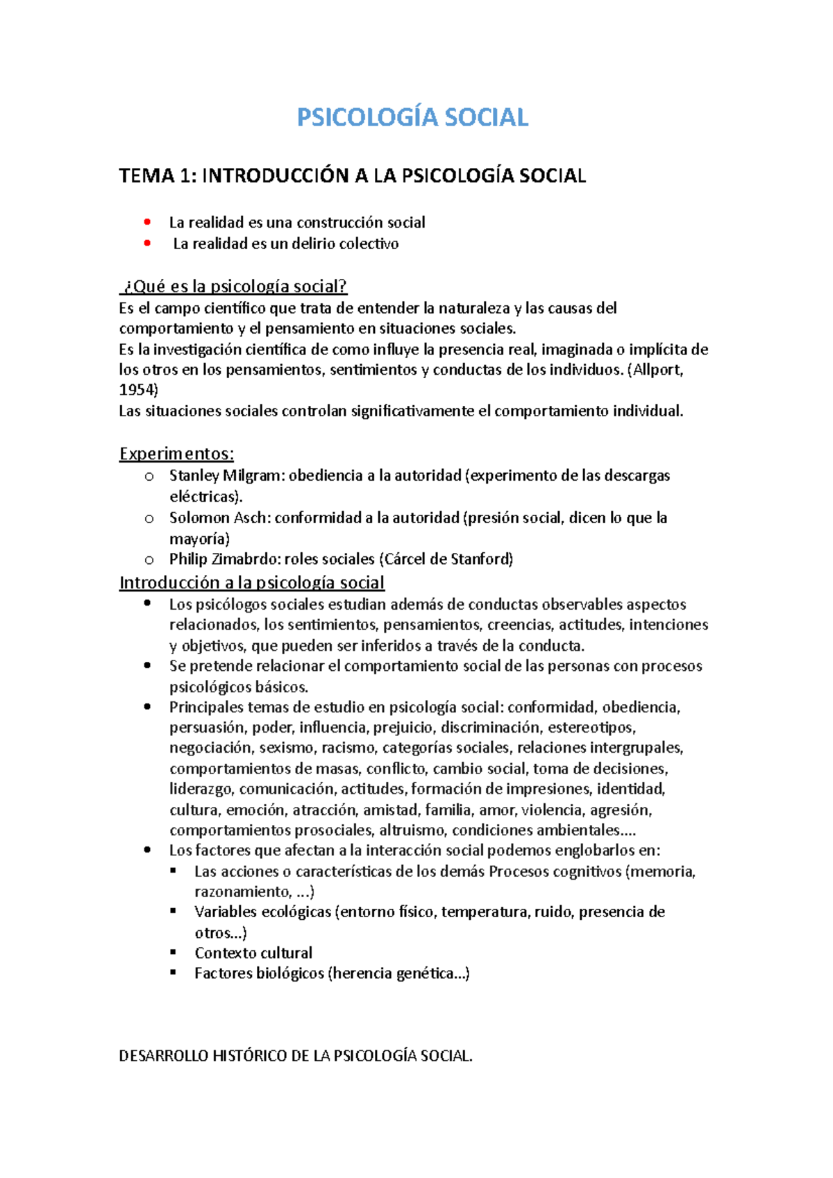 Tema 1 Psicología Social Psicología Social Tema 1 Introducción A
