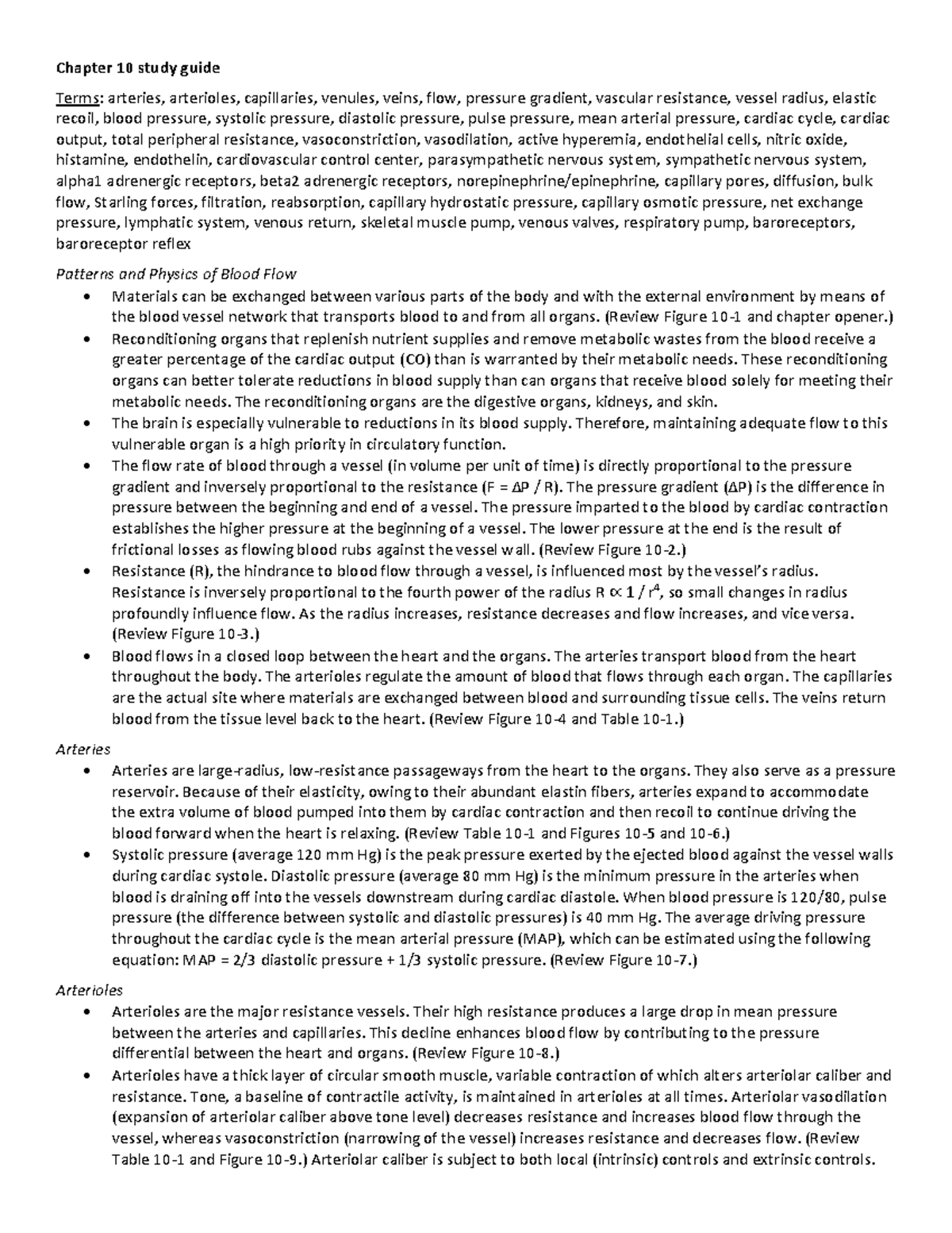 Exam 3 Study Guide - Chapter 10 study guide Terms: arteries, arterioles ...